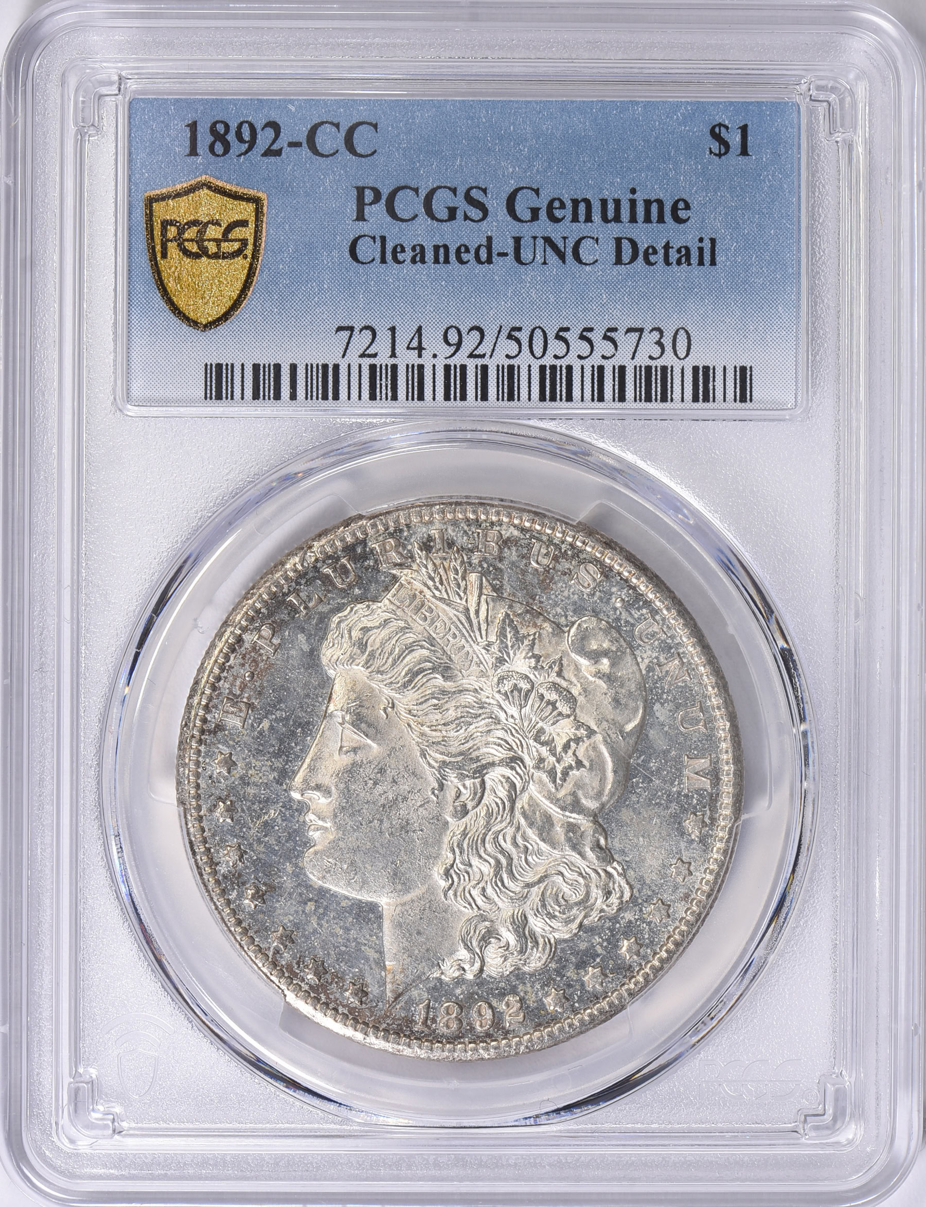 1892-CC Morgan Silver Dollar PCGS Genuine Unc Details (Item 1702679) | GreatCollections Coin ...