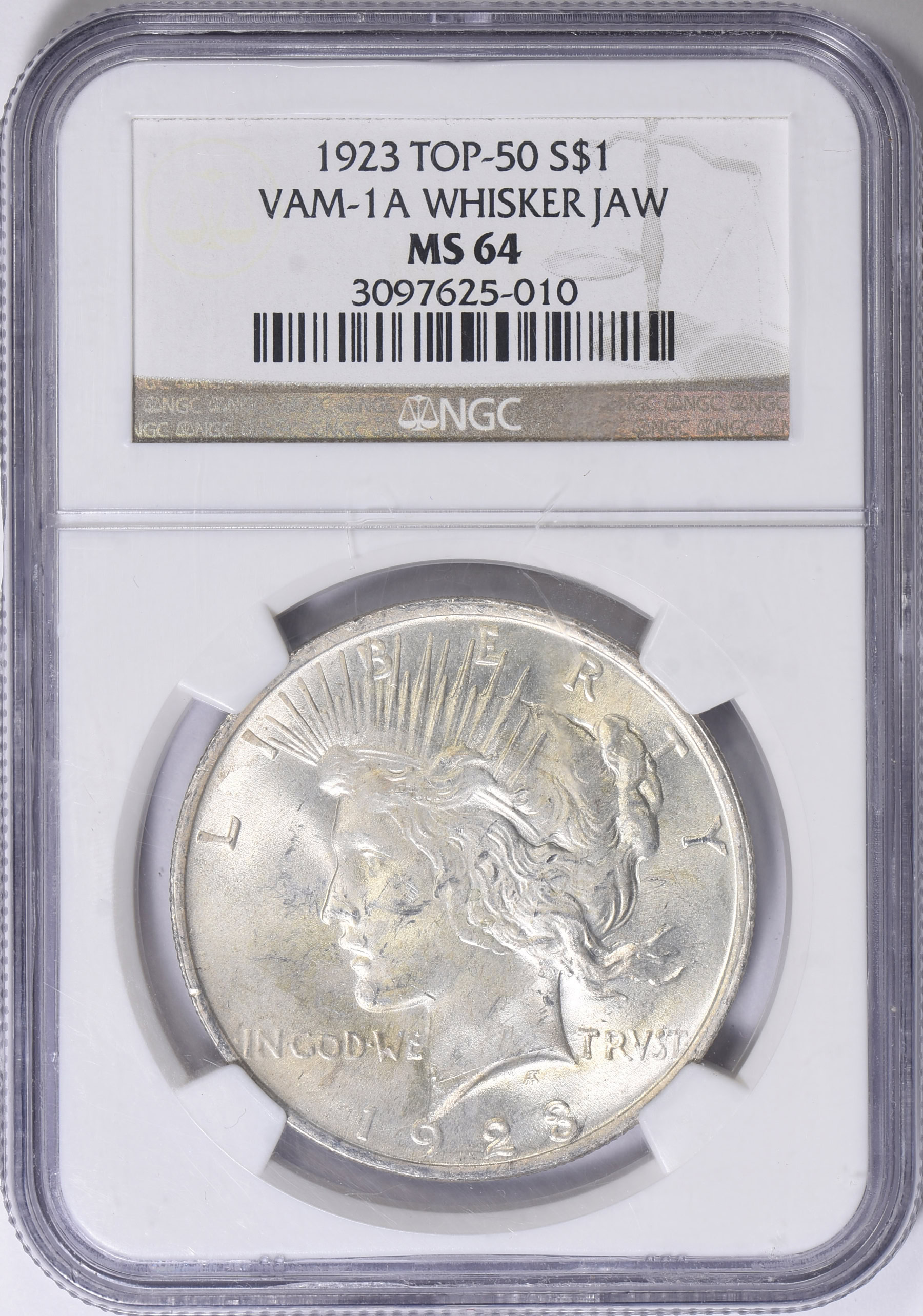 1923 Peace Silver Dollar Whisker Jaw VAM-1A Top 50 NGC MS-64 (Item 1702815) | GreatCollections ...