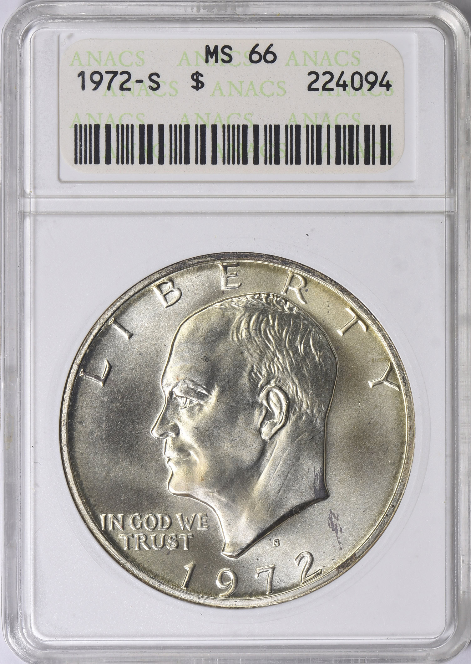 1972-S Eisenhower Dollar Silver ANACS MS-66 OH (Item 1702828 ...