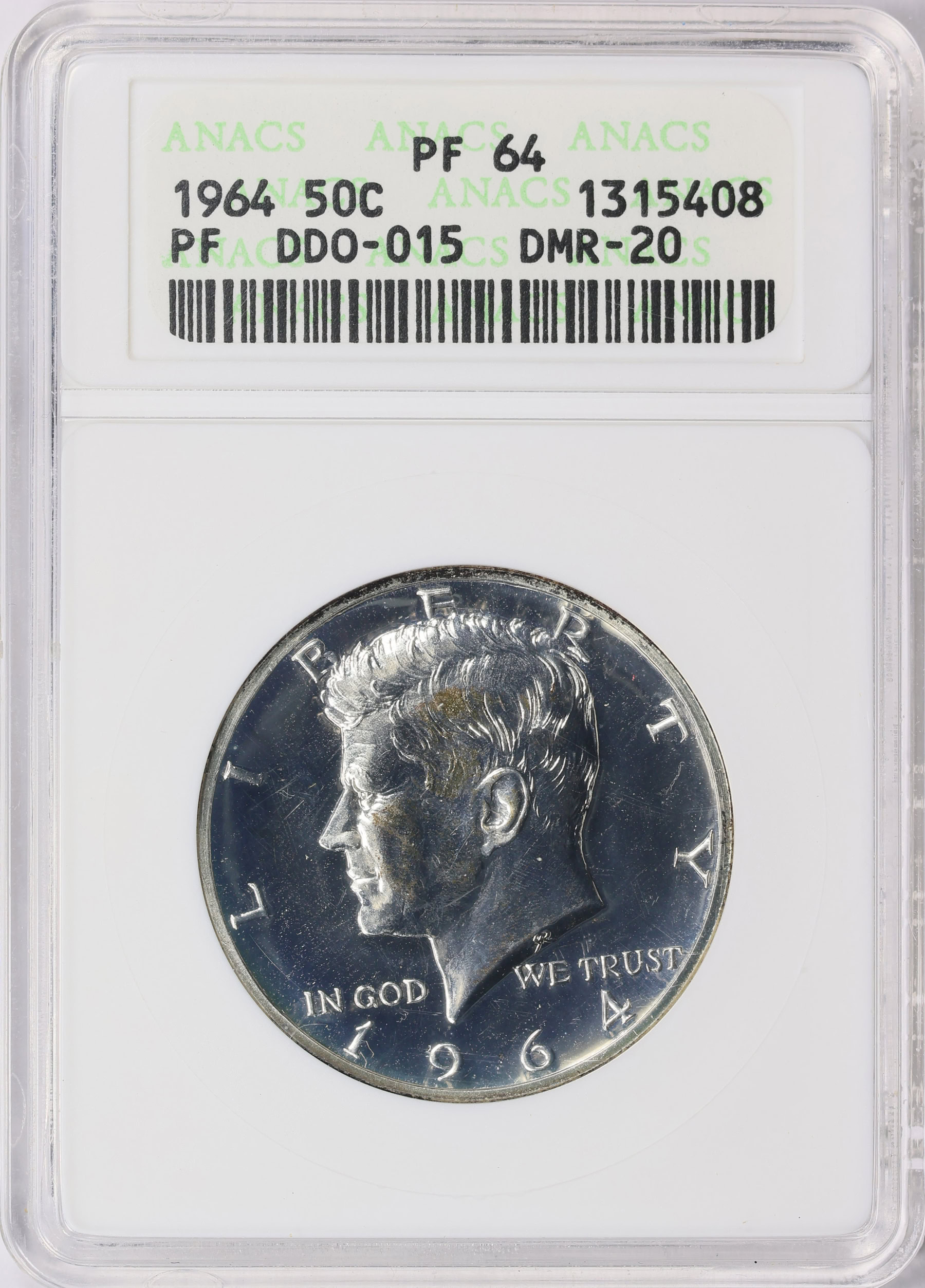 1964 Kennedy Half Dollar DDO-015 DMR-20 ANACS Proof-64 (Item 1702868) | GreatCollections Coin ...