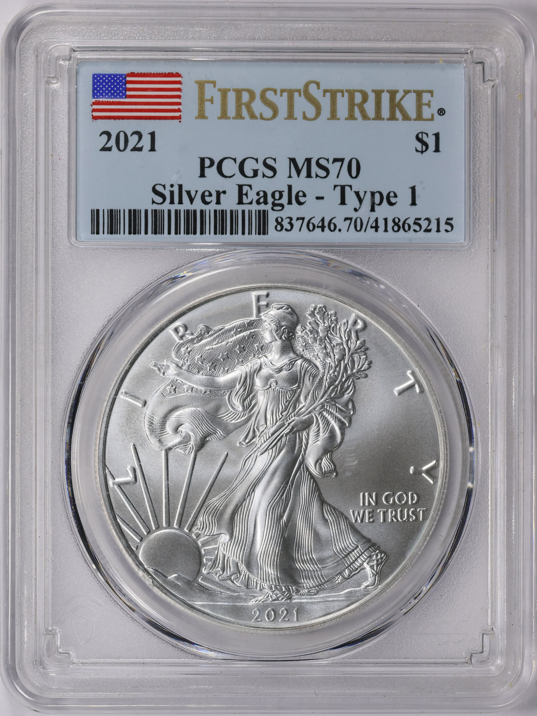 2021 $1 Silver Eagle Type 1 First Strike PCGS MS-70 (Item 1702878) | GreatCollections Coin Auctions
