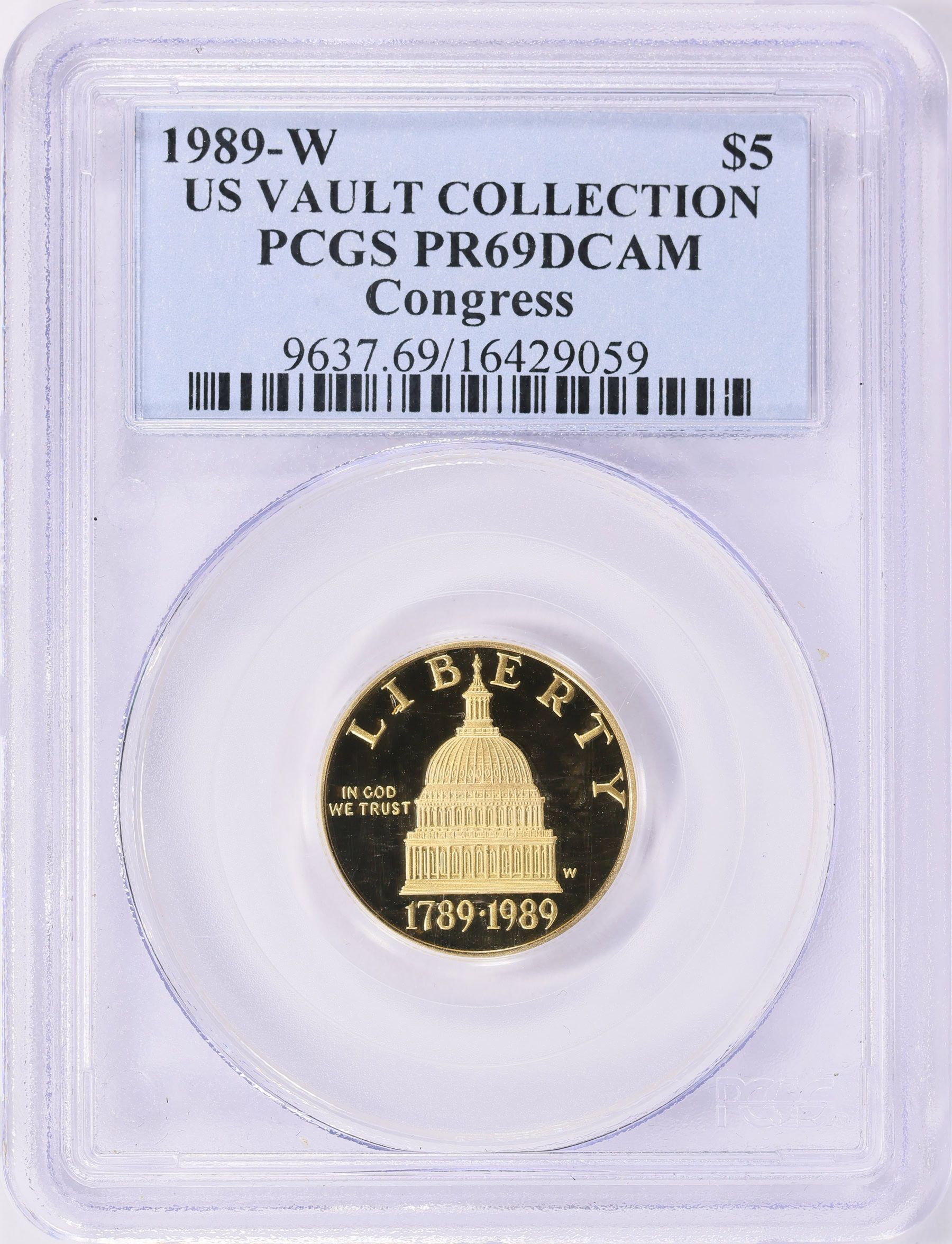 1989-W Congress Bicentennial Gold $5 PCGS Proof-69 DCAM (US Vault ...