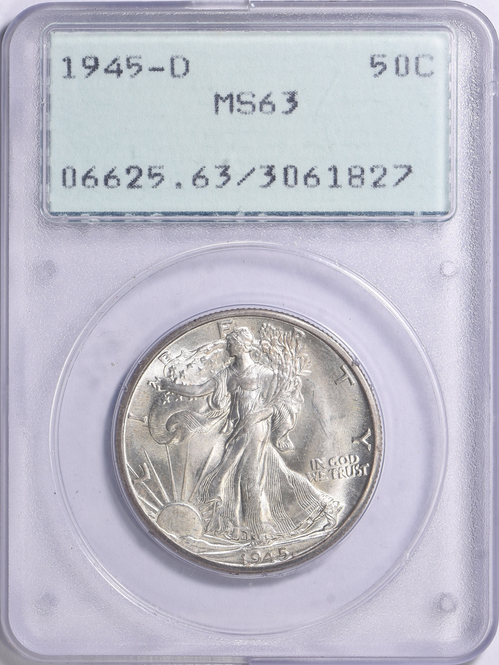 1945-D Walking Liberty Half Dollar PCGS MS-63 OGH (1st Gen) (Item 1702978) | GreatCollections ...