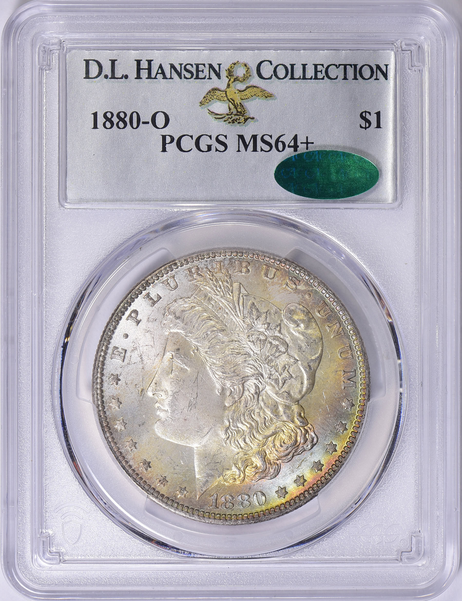 1880-O Morgan Silver Dollar PCGS MS-64+ (CAC Green) (Toned) (D.L. Hansen Collection) (Item ...