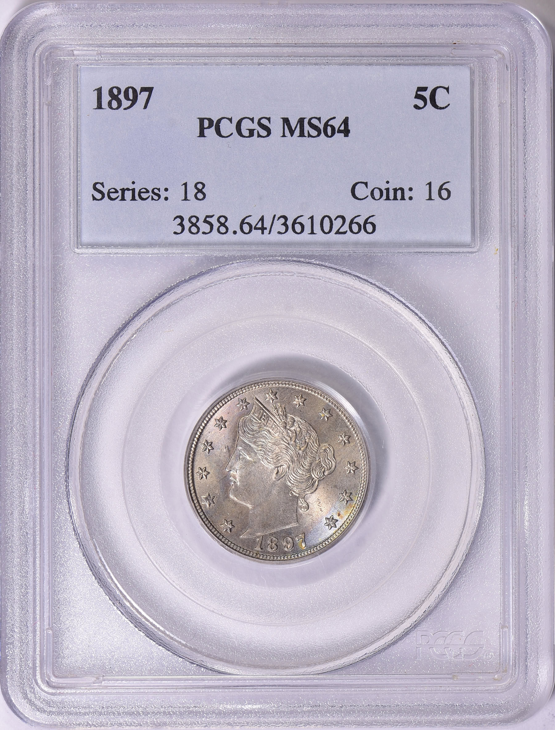 1897 Liberty Nickel PCGS MS-64 (Toned) (Item 1703161) | GreatCollections Coin Auctions