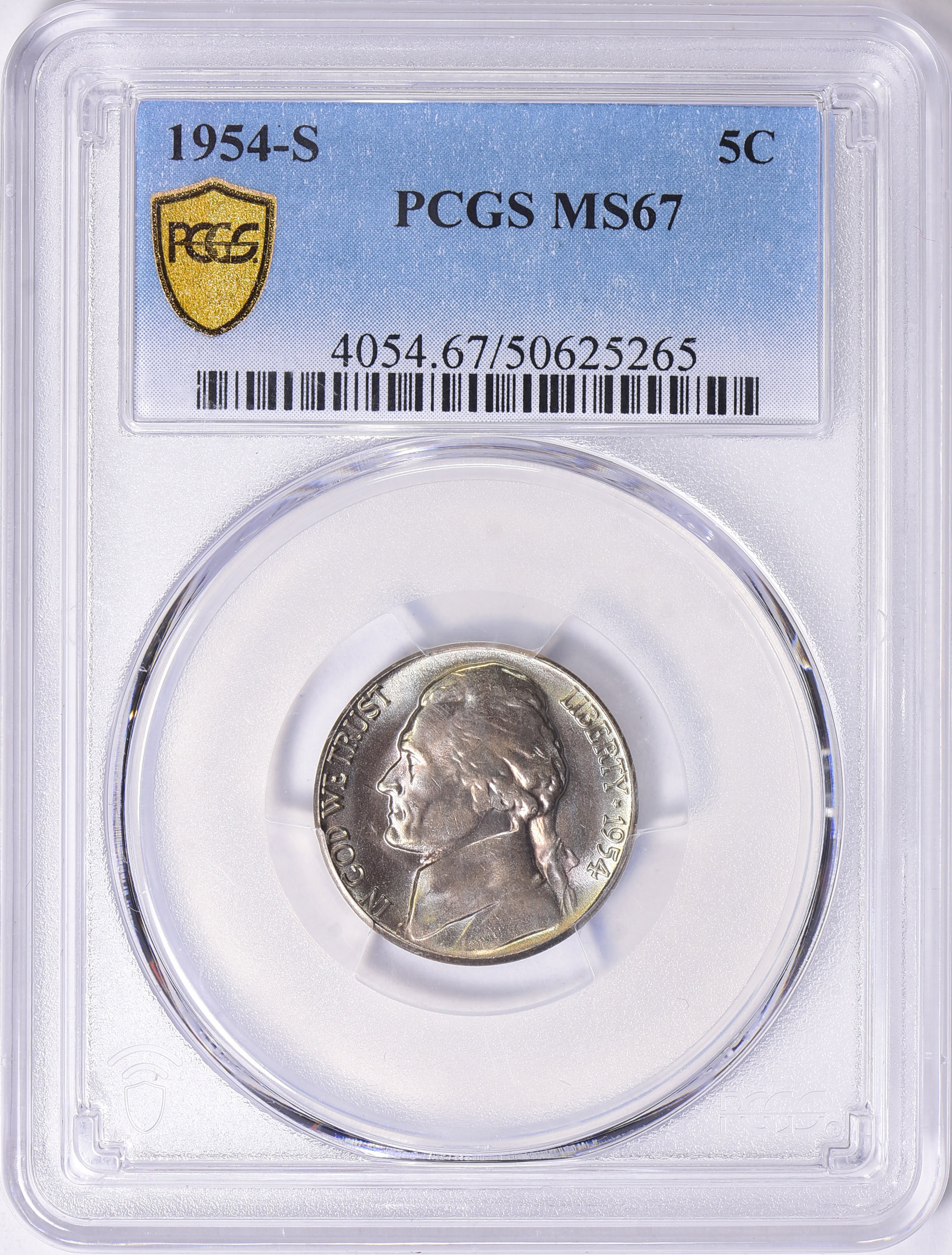 1954-S Jefferson Nickel PCGS MS-67 (Toned) (Item 1703367) | GreatCollections Coin Auctions