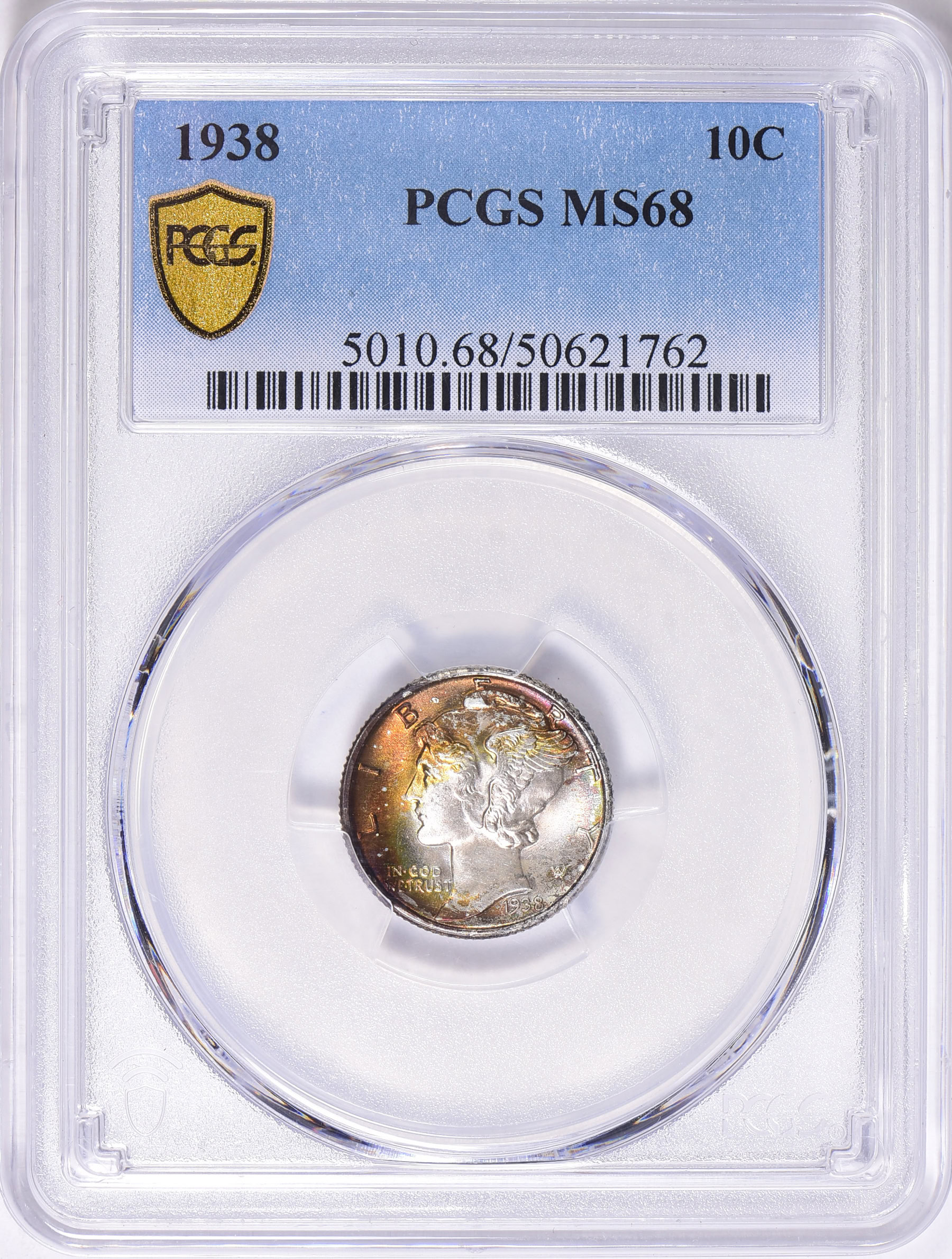 1938 Mercury Dime PCGS MS-68 (Toned) (Item 1703372) | GreatCollections Coin Auctions