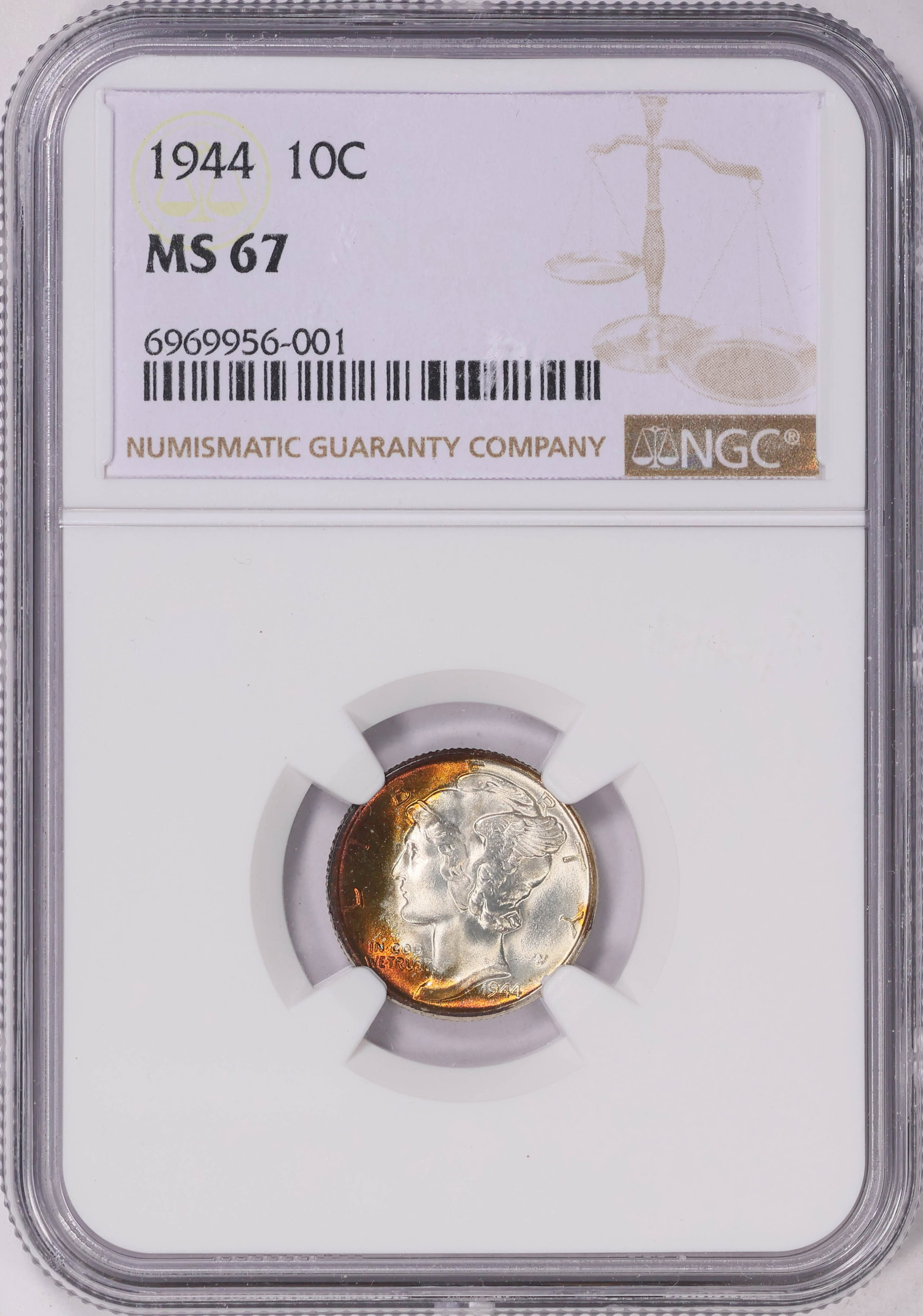 1944 Mercury Dime NGC MS-67 (Toned) (Item 1703466) | GreatCollections Coin Auctions