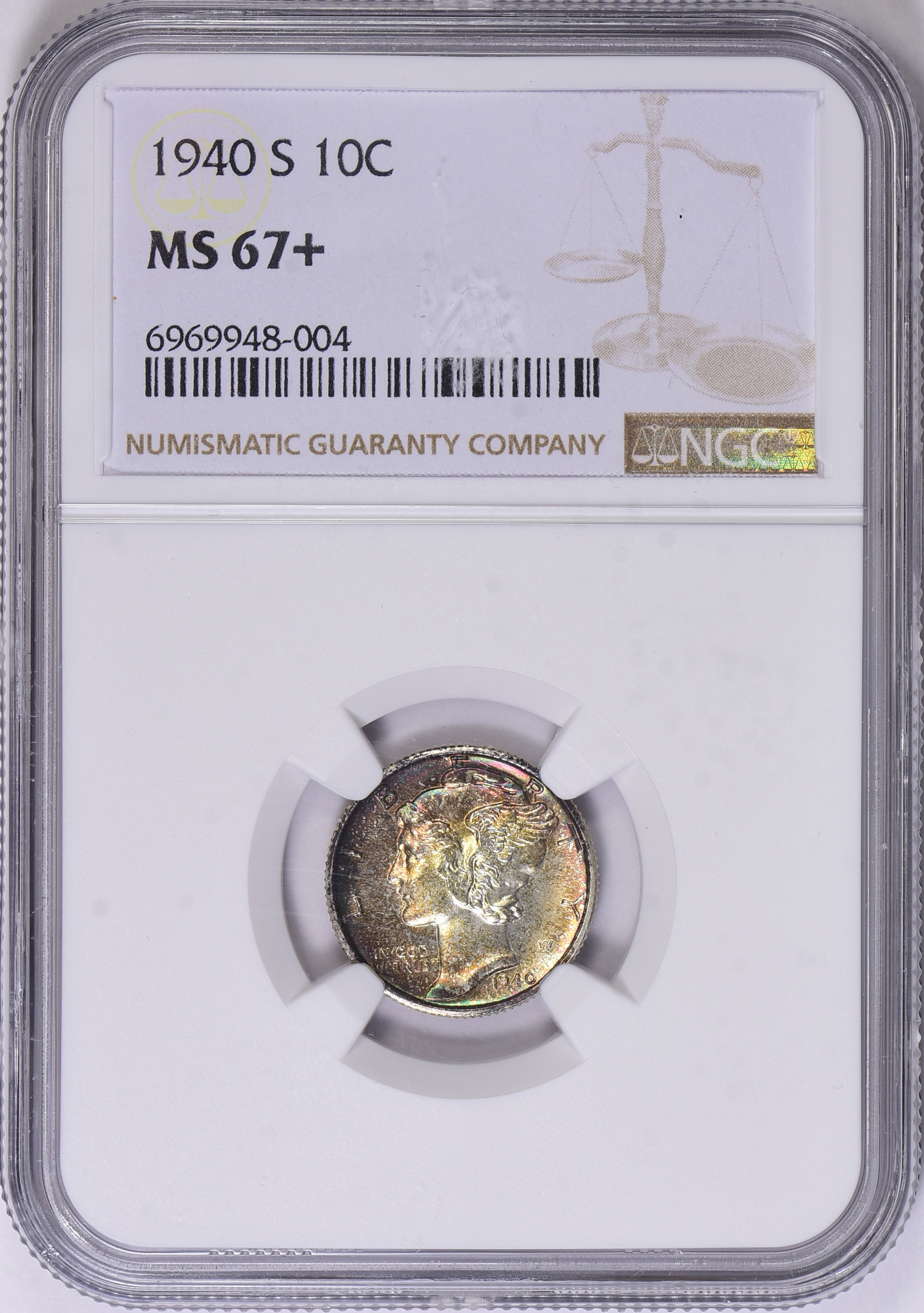 1940-S Mercury Dime NGC MS-67+ (Toned) (Item 1703491) | GreatCollections Coin Auctions