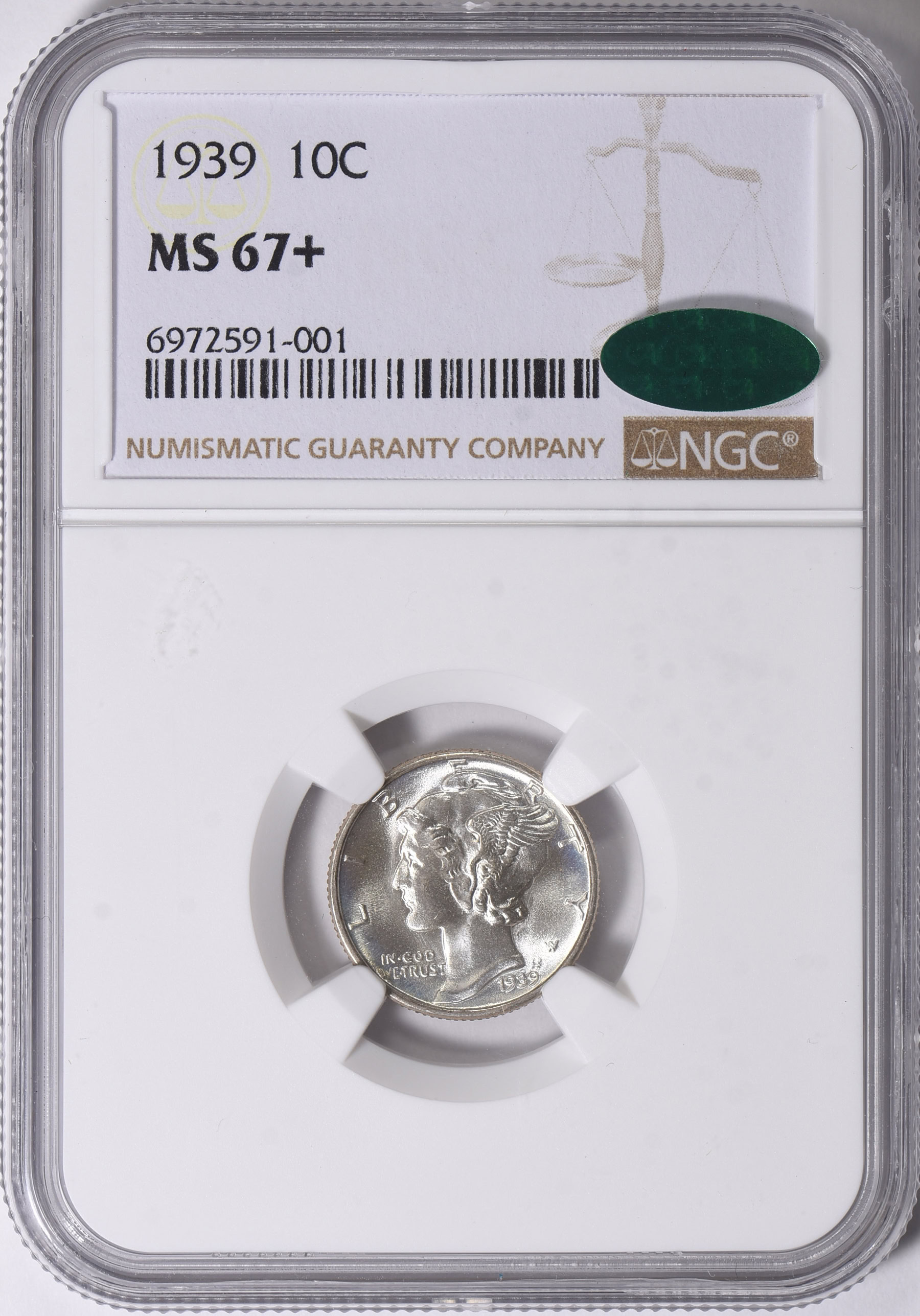 1939 Mercury Dime NGC MS-67+ (CAC Green) (Item 1703526) | GreatCollections Coin Auctions