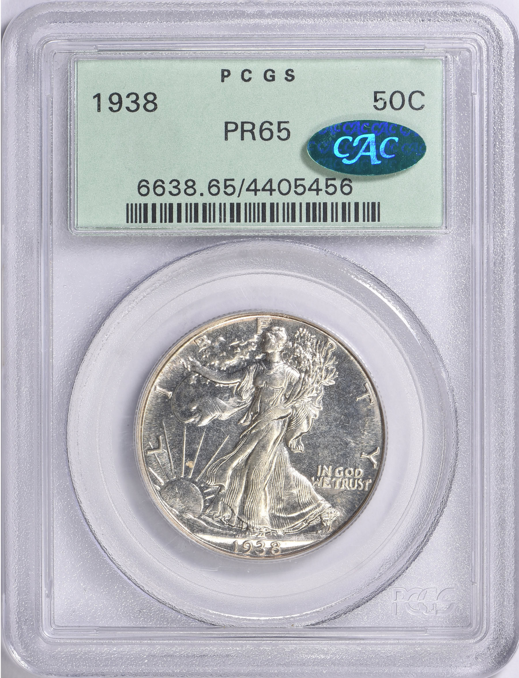 1938 Walking Liberty Half Dollar PCGS Proof-65 (CAC Green) OGH (Item 1703585) | GreatCollections ...