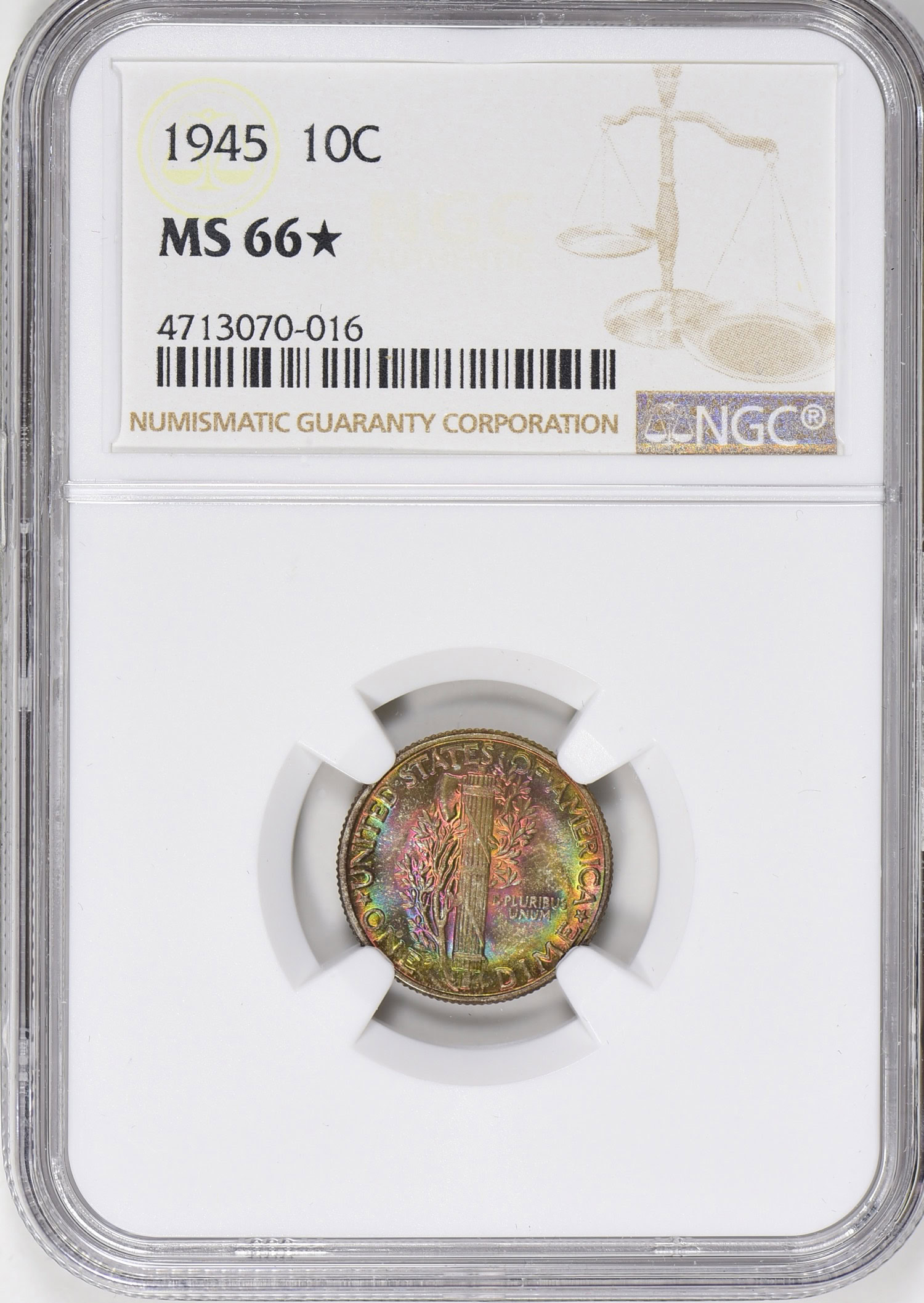 1945 Mercury Dime NGC MS-66 ★ (Toned) (Item 1703702) | GreatCollections Coin Auctions
