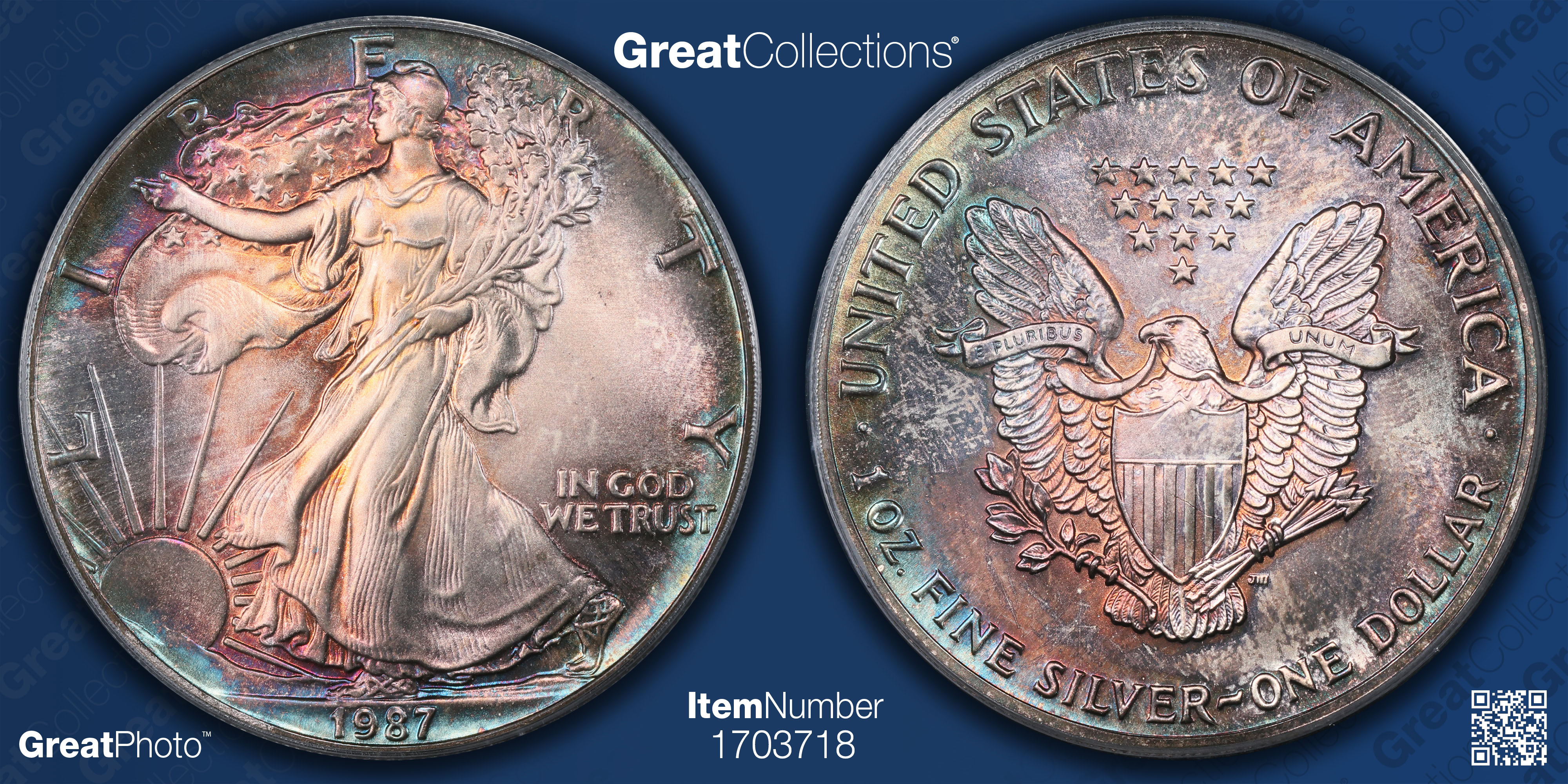 1987 $1 Silver Eagle PCGS MS-67 (Toned) (Item 1703718 ...