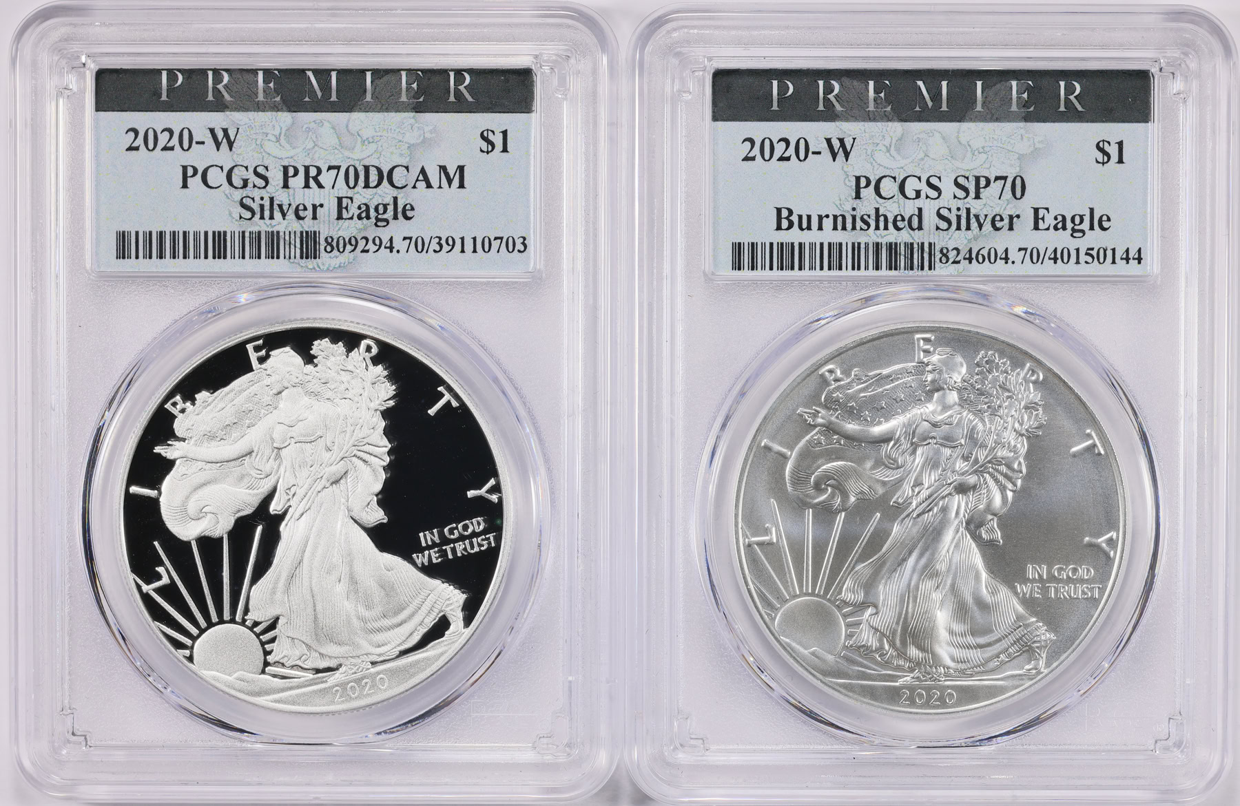 2020-W $1 Silver Eagle PCGS Proof-70 DCAM/SP-70 (Premier Labels) (2 ...