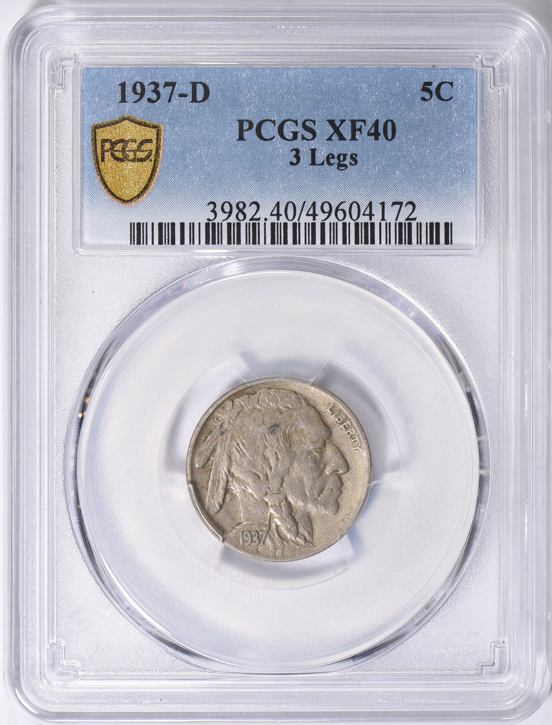 1937-D Buffalo Nickel 3 Legs PCGS XF-40 (Item 1703826) | GreatCollections Coin Auctions