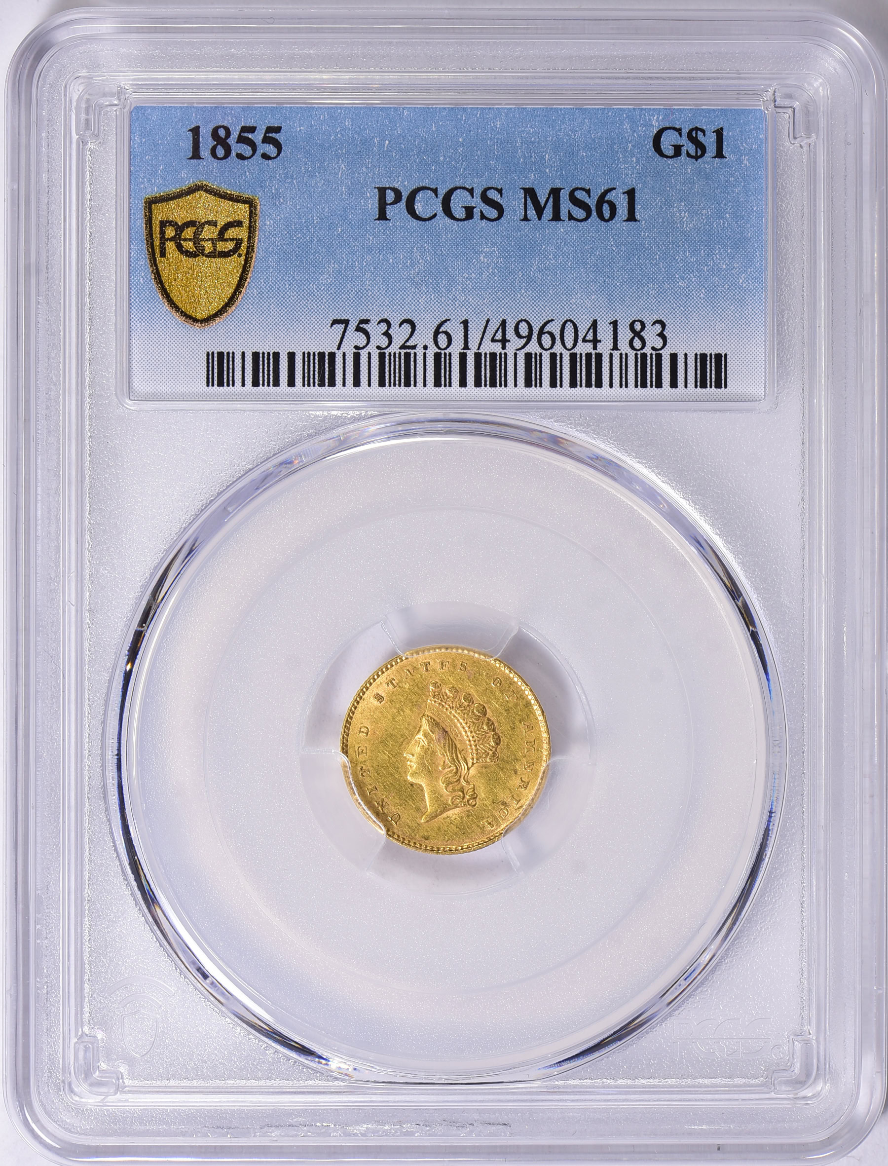 1855 Indian Princess Gold Dollar PCGS MS-61 (Item 1703828) | GreatCollections Coin Auctions