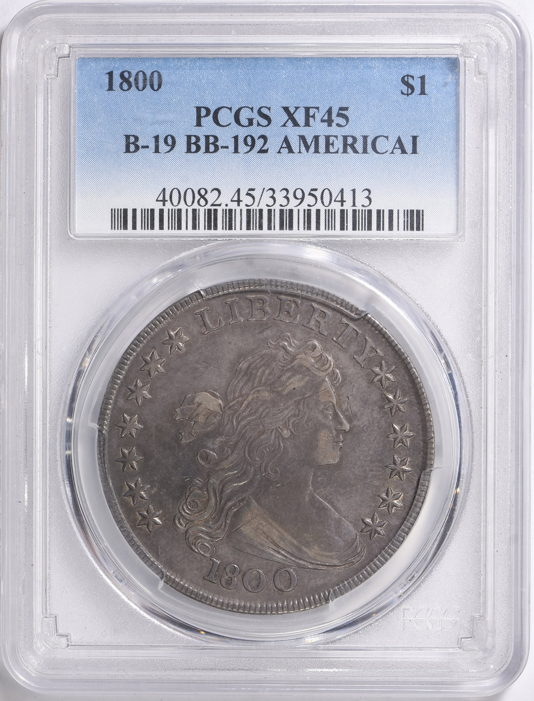 1800 Draped Bust Silver Dollar B-19 BB-192 AMERICAI PCGS XF-45 (Item ...