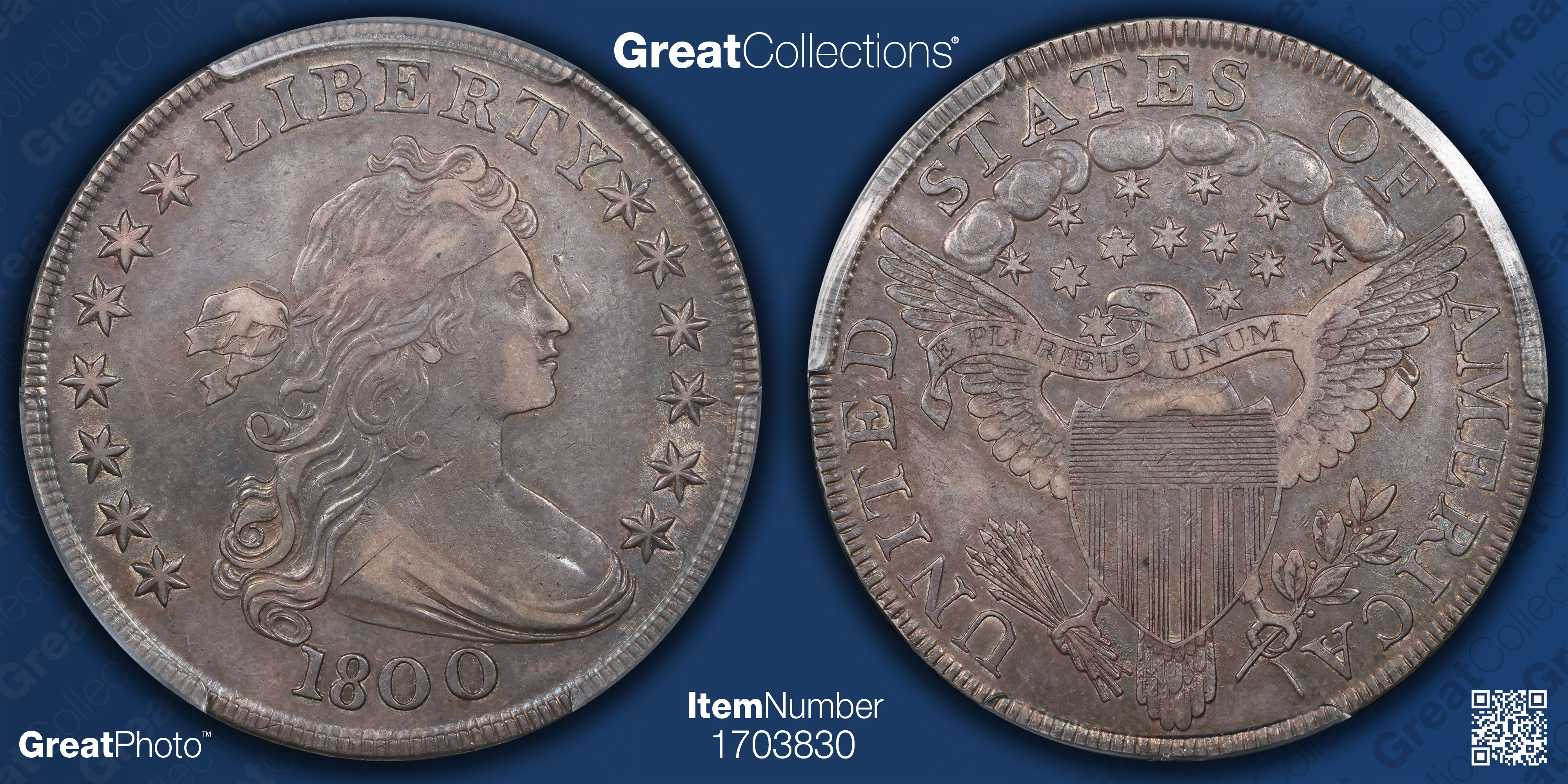 1800 Draped Bust Silver Dollar B-19 BB-192 AMERICAI PCGS XF-45 (Item ...