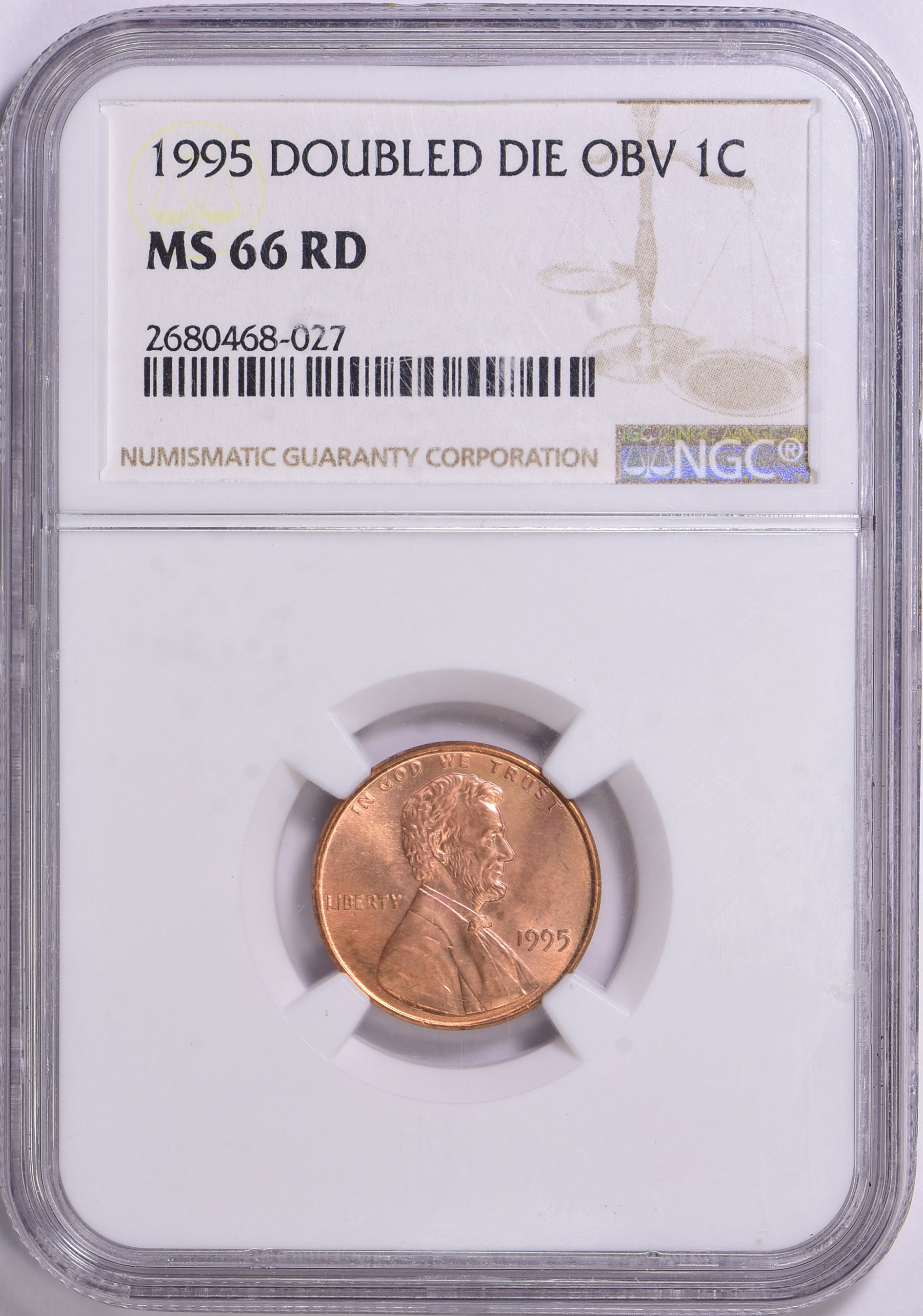1995 Lincoln Cent Doubled Die Obverse NGC MS-66 RD (Toned) (Item ...