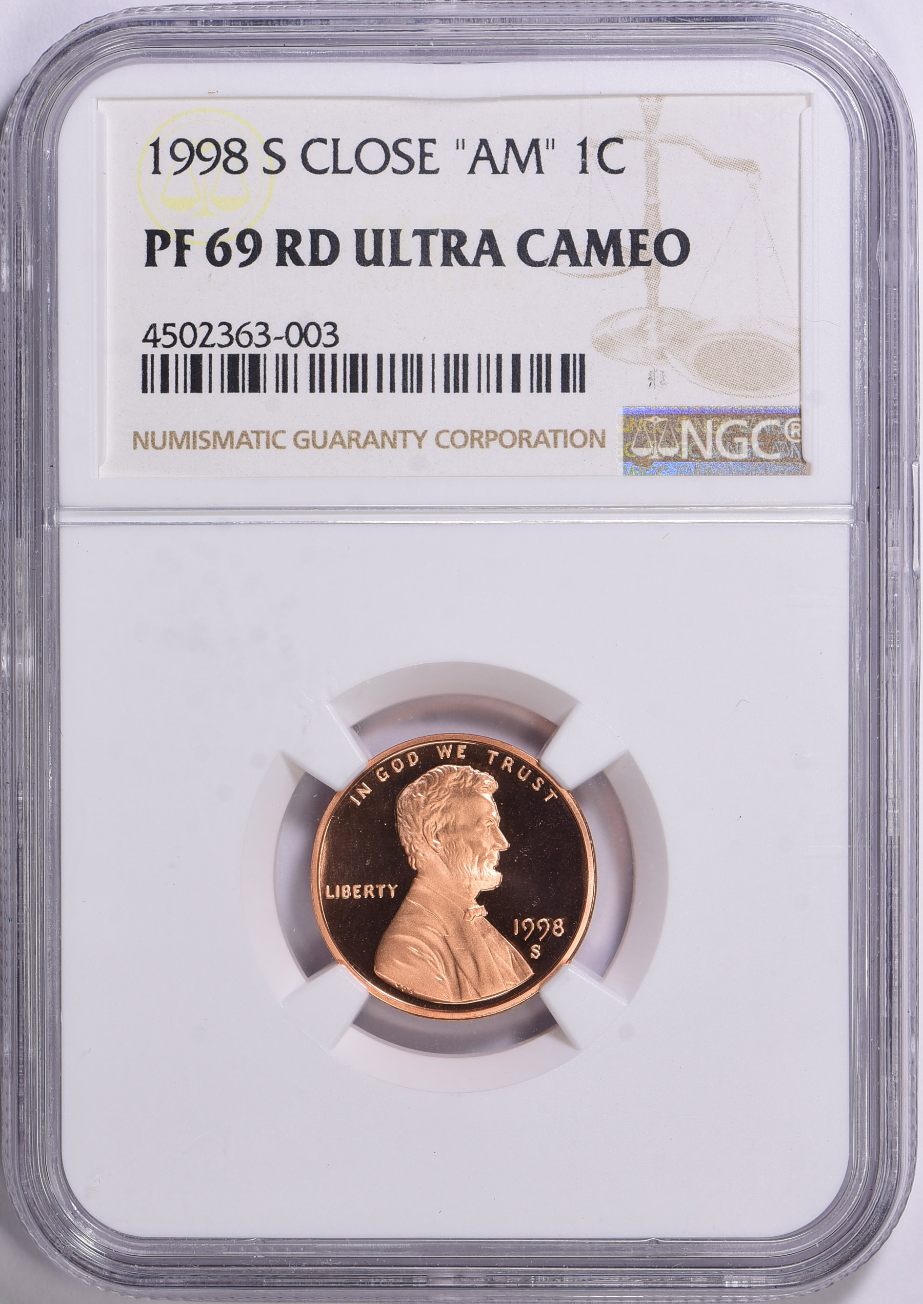 1998-S Lincoln Cent Close AM NGC Proof-69 UC (Item 1704054 ...