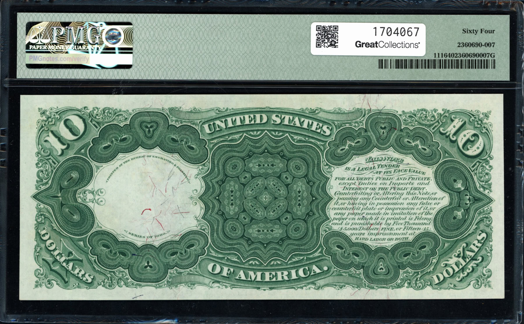 Fr. 111 1880 $10 Legal Tender Note Tillman / Morgan PMG Choice ...