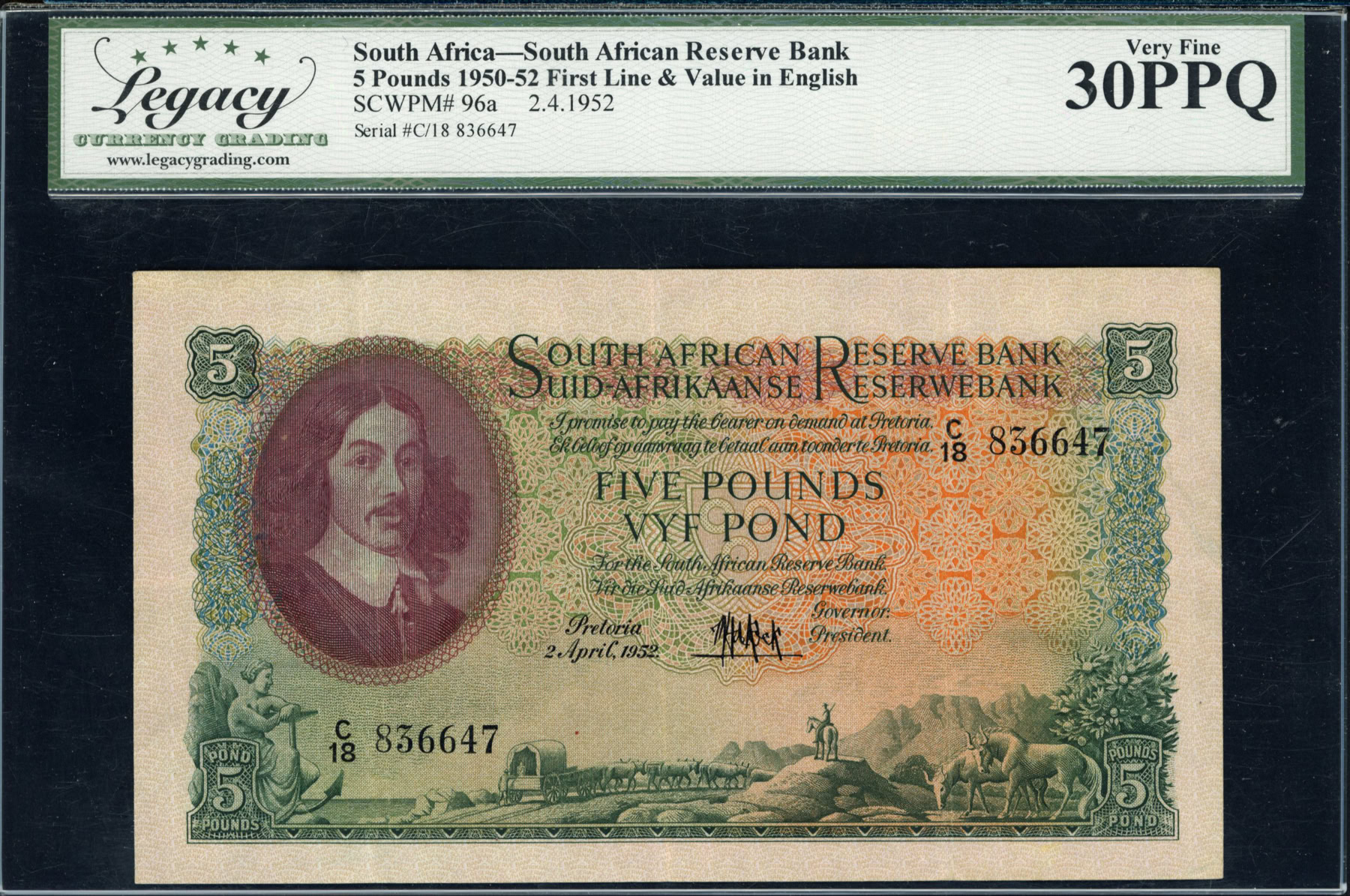 South Africa 1952 £5 South African Reserve Bank Note SCWPM-96a Legacy ...