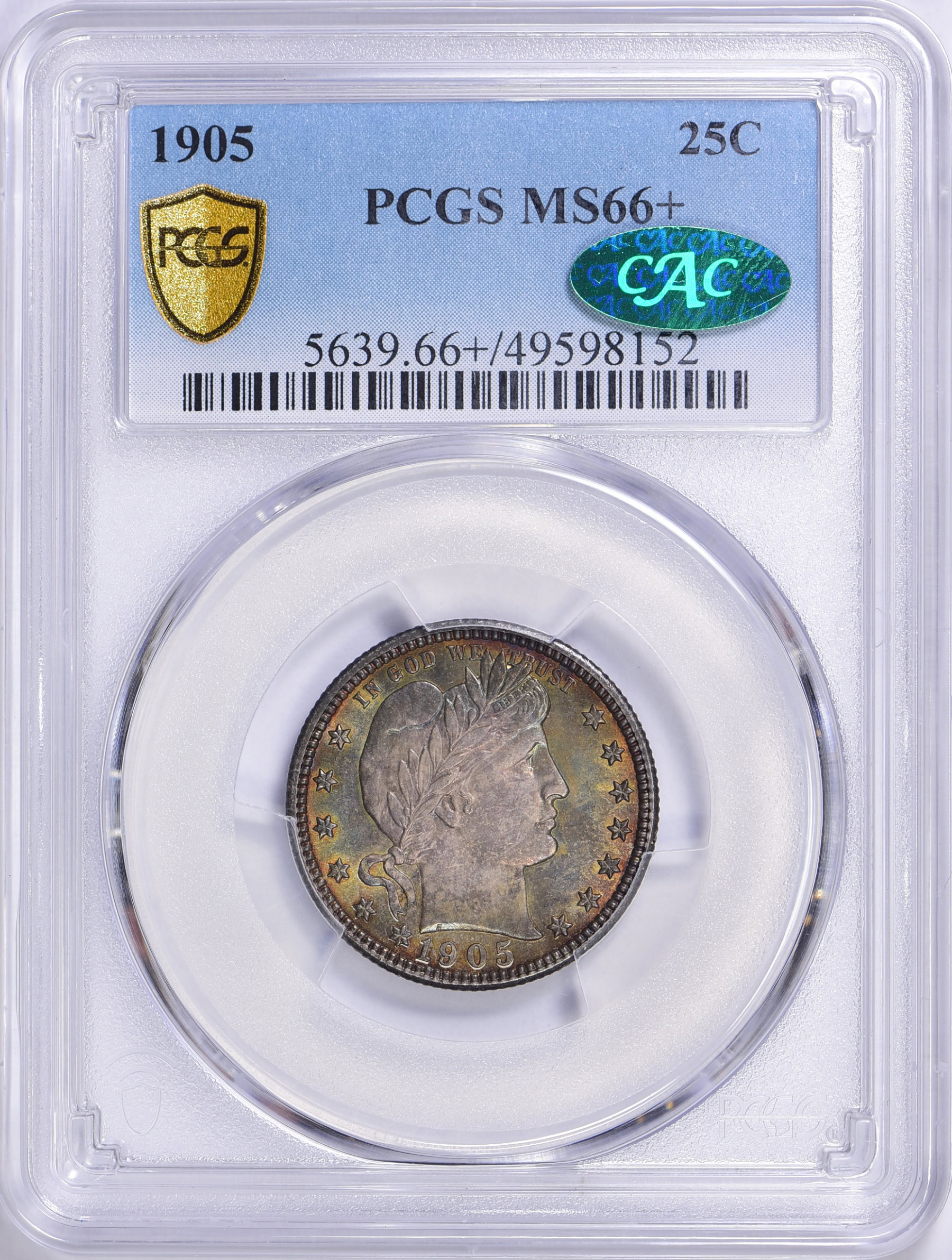 1905 Barber Quarter PCGS MS-66+ (CAC Green) (Toned) (Item 1704393 ...