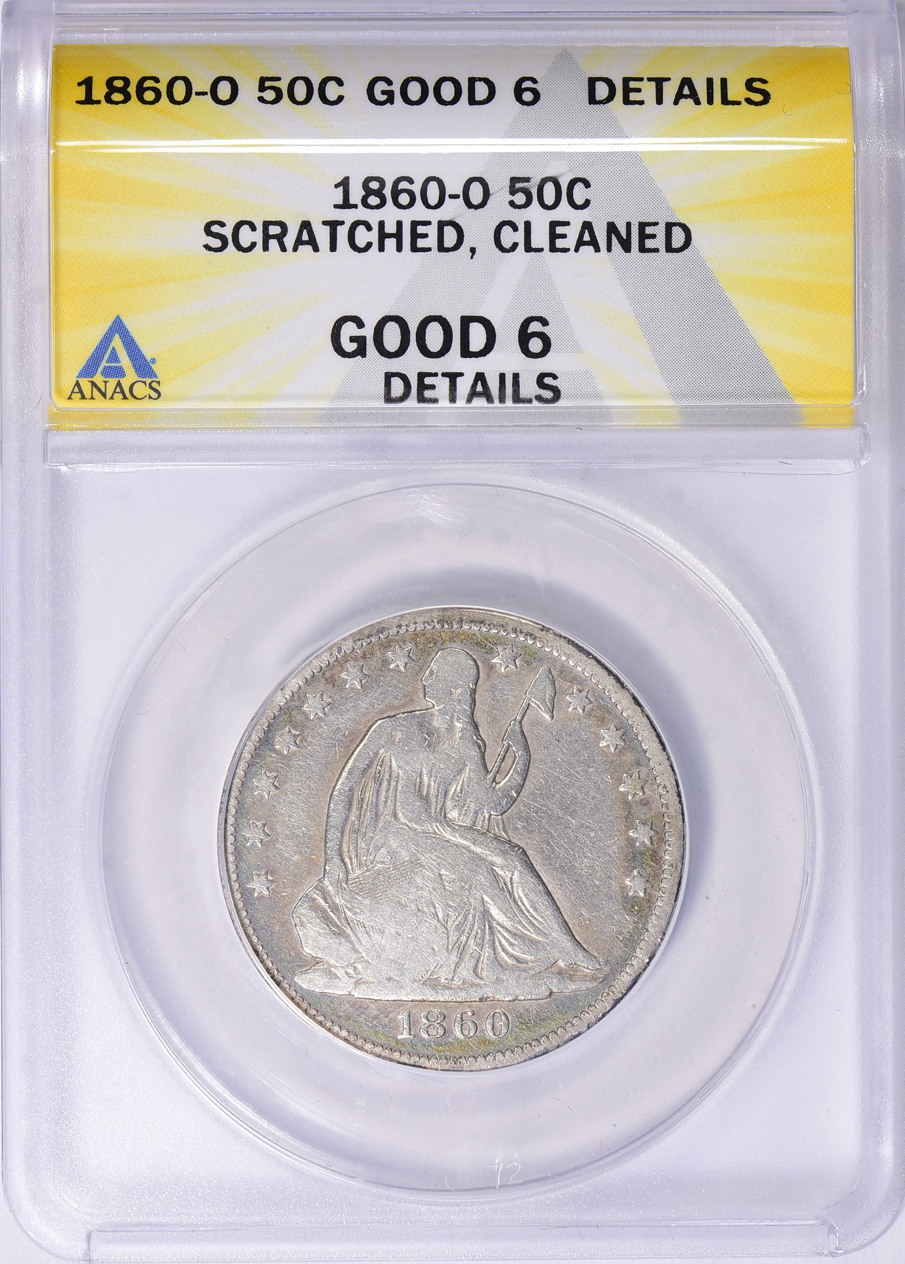 1860-O Seated Liberty Half Dollar ANACS G-06 Details (Item 1704478) | GreatCollections Coin Auctions