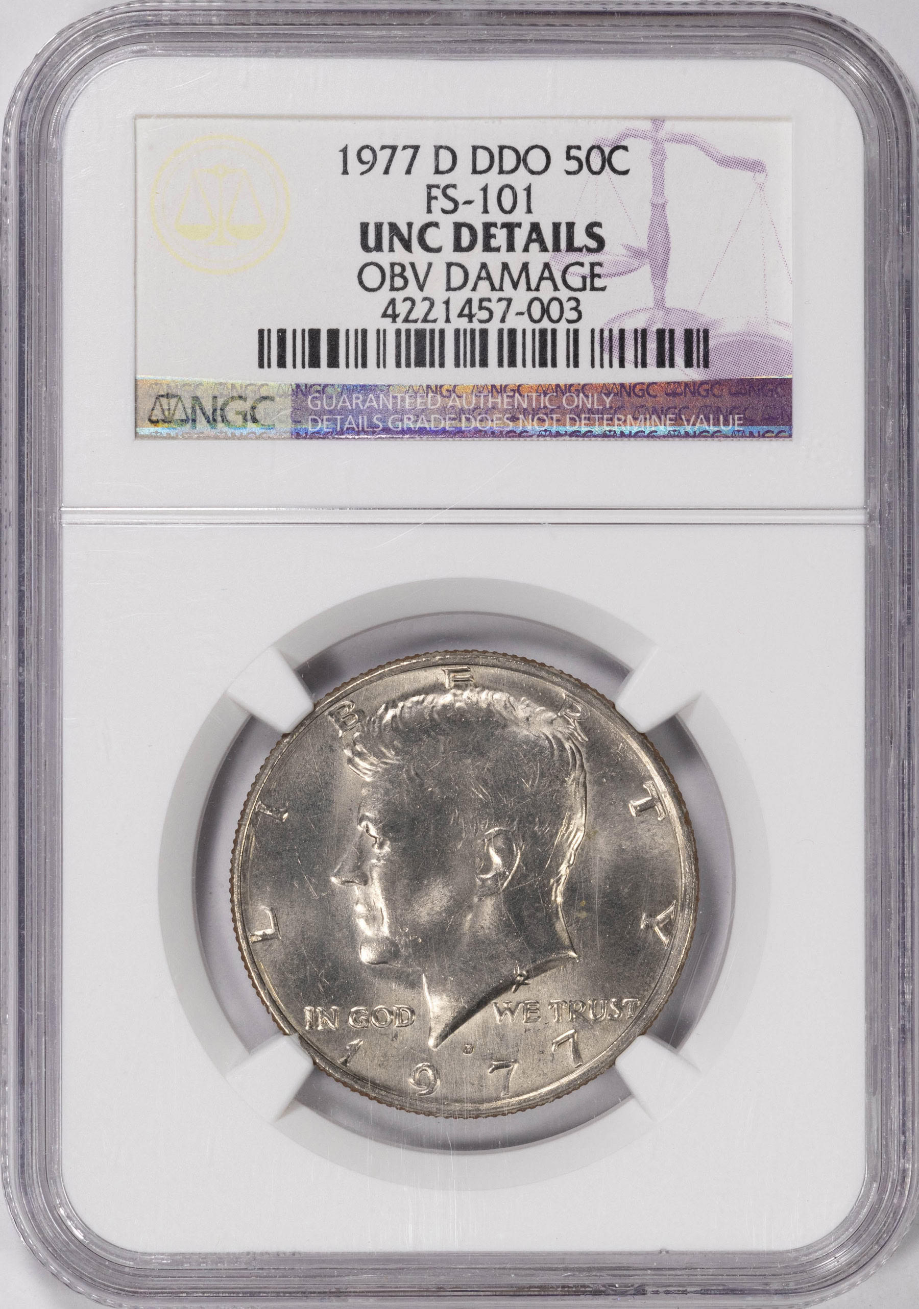 1977-D Kennedy Half Dollar Doubled Die Obverse FS-101 NGC Unc Details (Item 1704520 ...