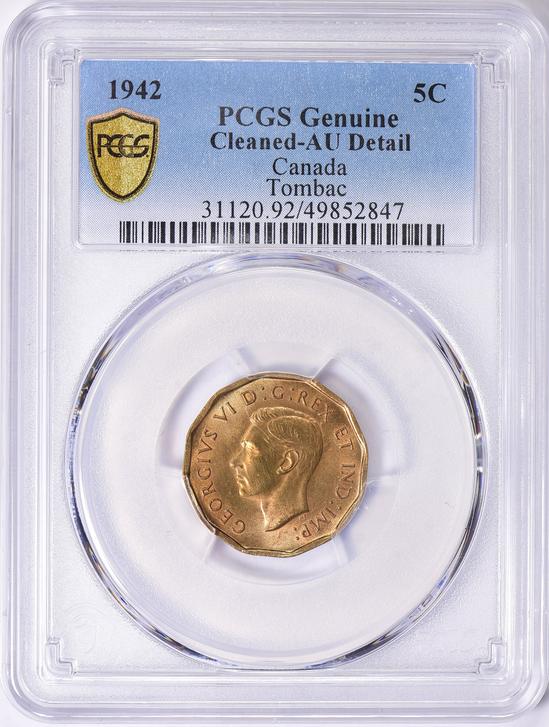 Canada 1942 5 Cents Tombac KM-39 PCGS Genuine AU Details (Item 1704557 ...