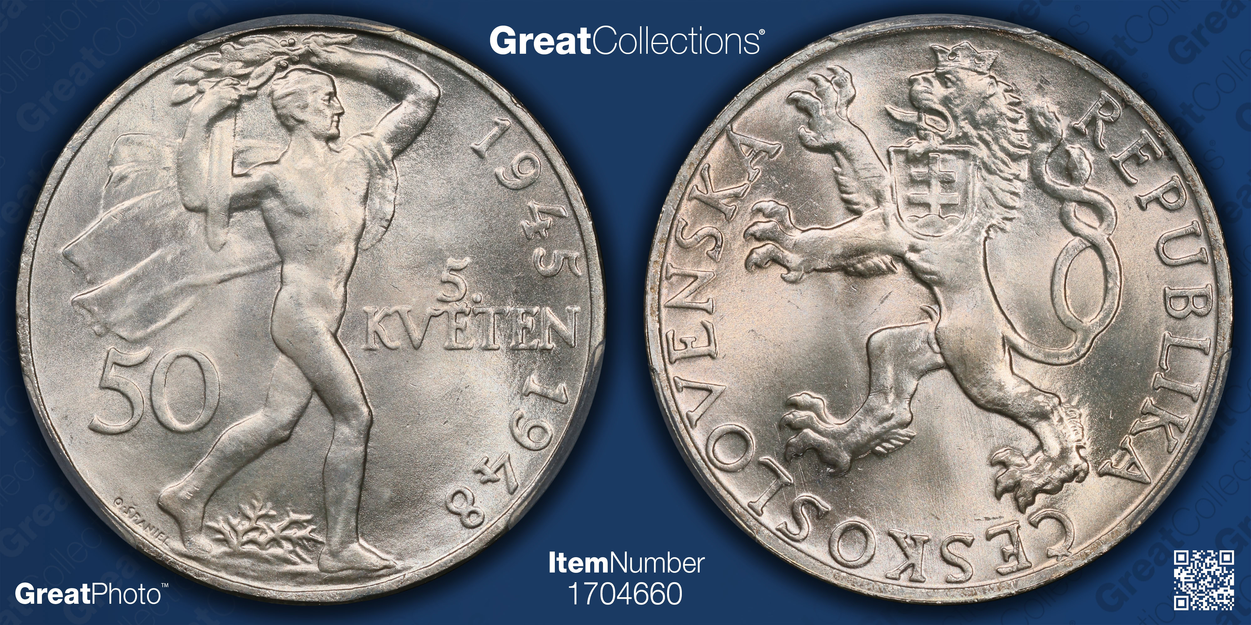 Czechoslovakia 1948 Silver 50 Korun Prague Uprising Third Anniversary ...