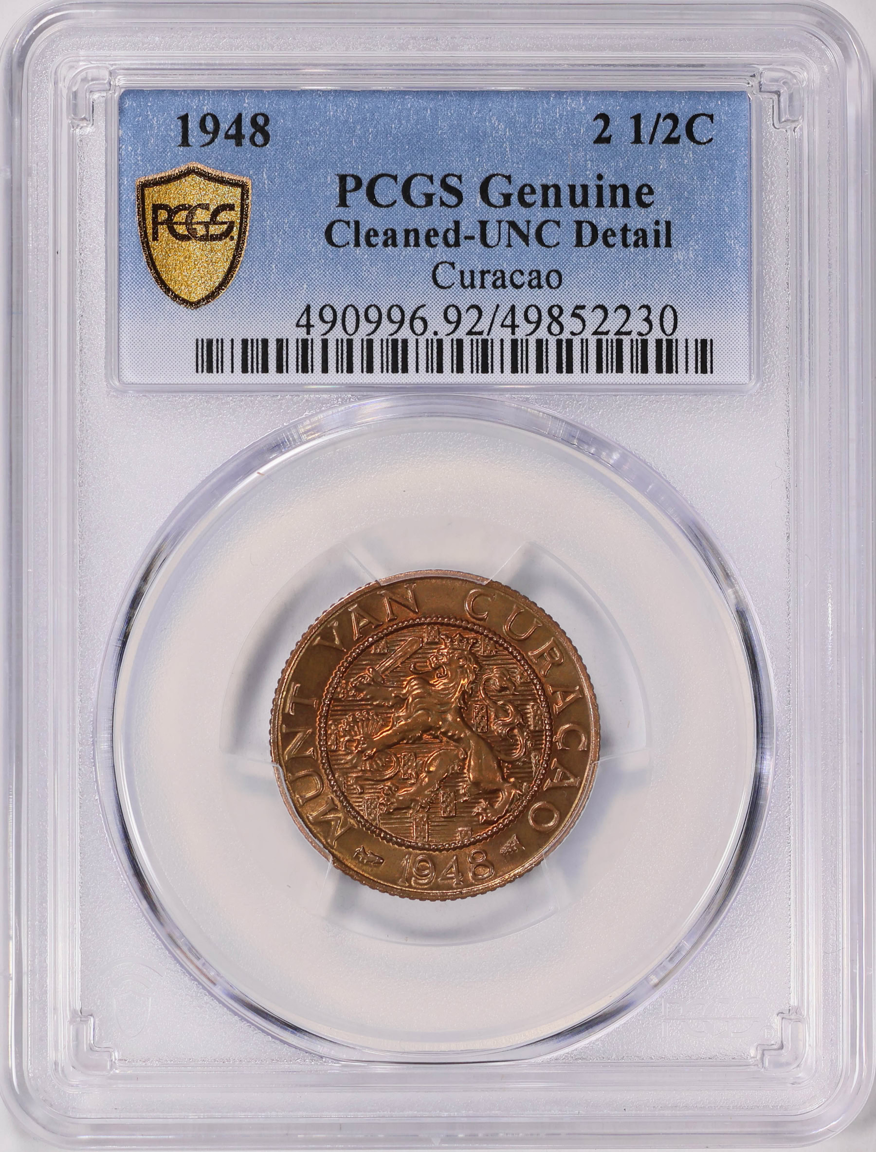 Curacao 1948 2 1/2 Cents KM-42 PCGS Genuine Unc Details (Item 1704686 ...