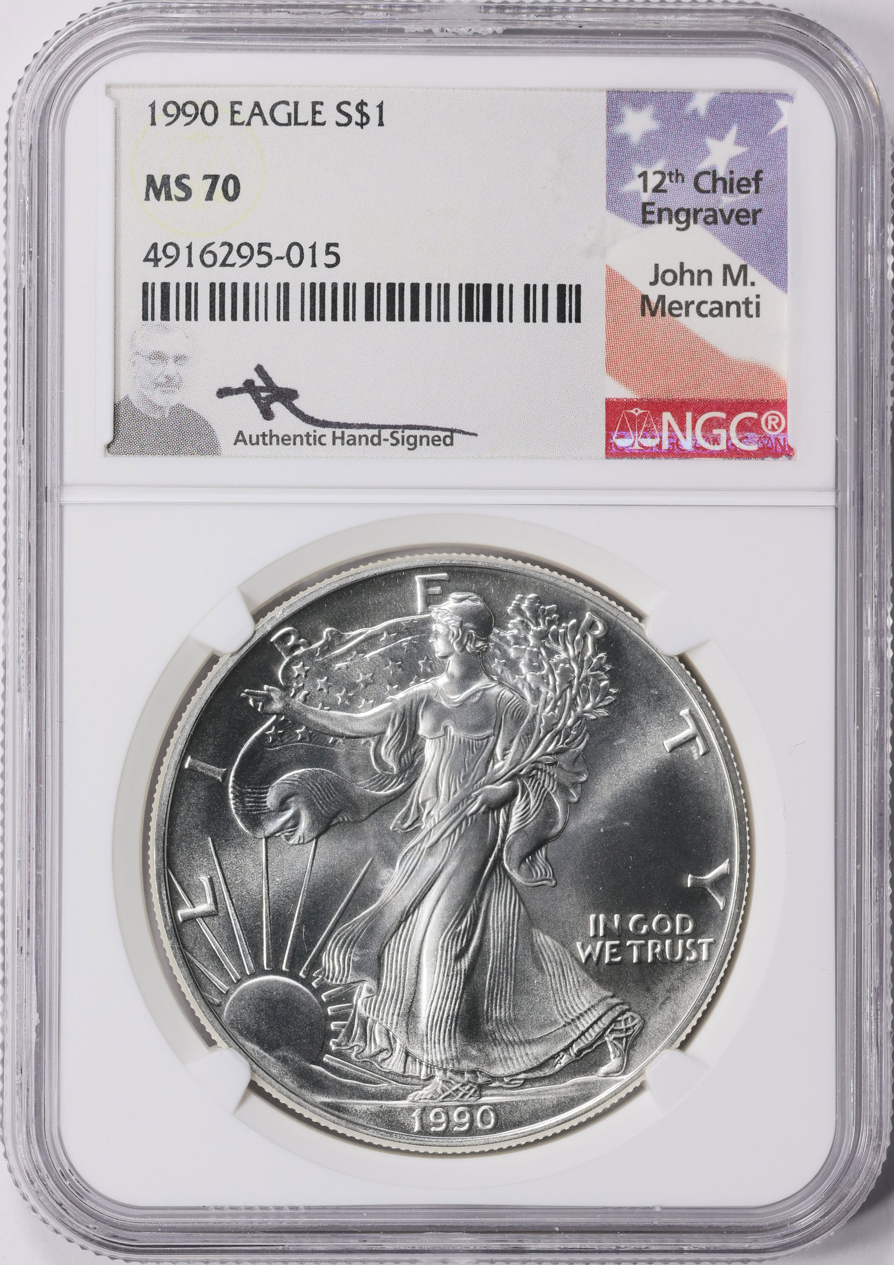 1990 $1 Silver Eagle NGC MS-70 (Mercanti Signed Label) (Item 1704750 ...