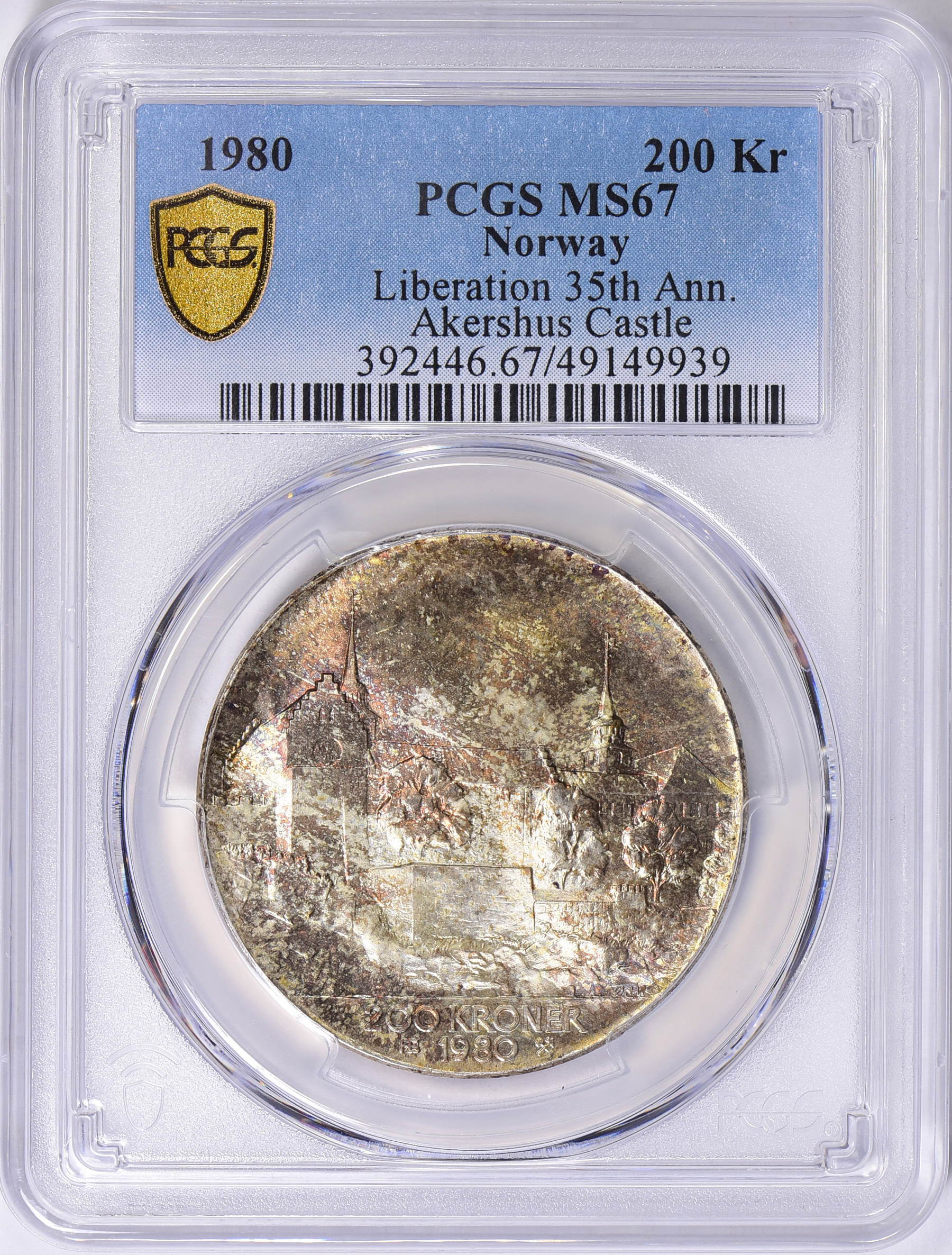 Norway 1980 Silver 200 Kroner 35th Anniversary of Liberation Akershus Castle KM-425 PCGS MS-67 ...