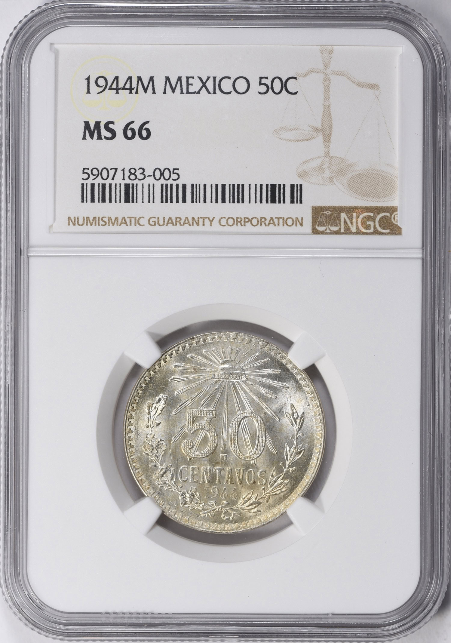 Mexico 1944-M Silver 50 Centavos KM-447 NGC MS-66 (Item 1705125 ...