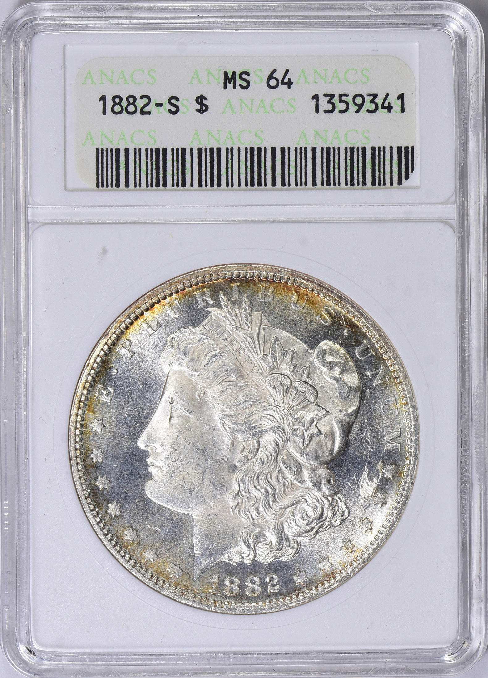 1882-S Morgan Silver Dollar ANACS MS-64 OH (Toned) (Item 1705169) | GreatCollections Coin Auctions