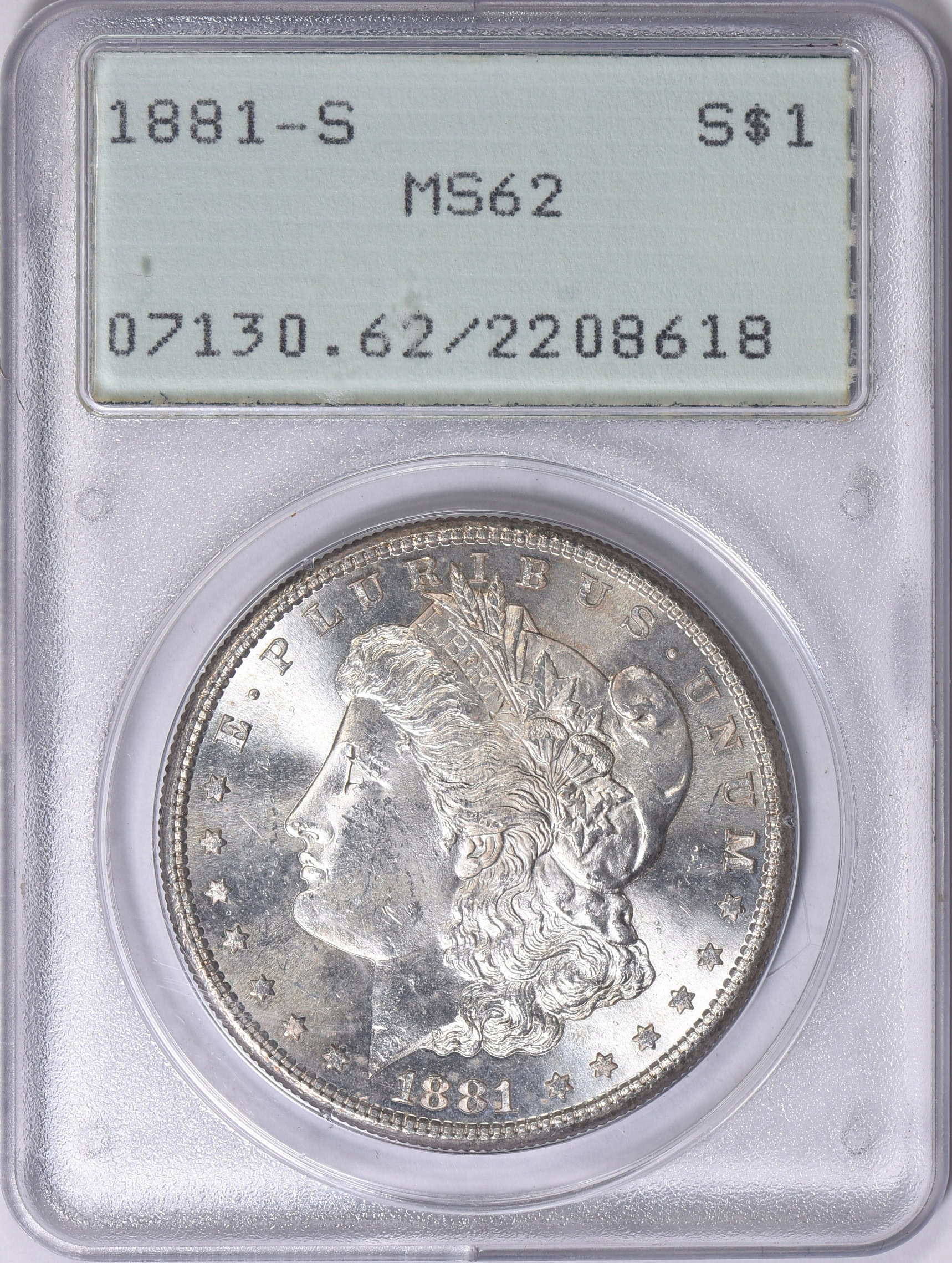 1881-S Morgan Silver Dollar PCGS MS-62 OGH (1st Gen) (Item 1705181) | GreatCollections Coin Auctions