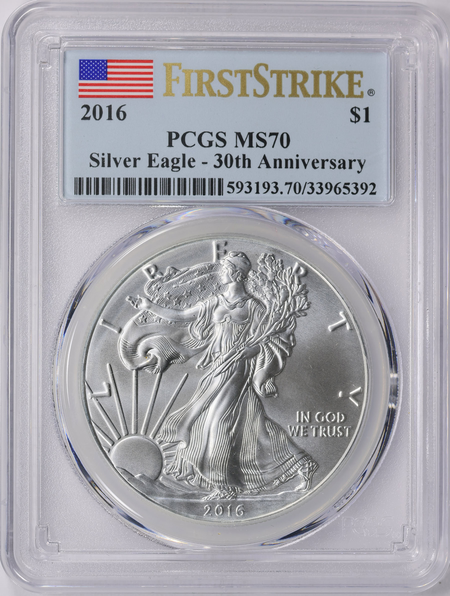 2016 $1 Silver Eagle First Strike 30th Anniversary PCGS MS-70 (Item ...