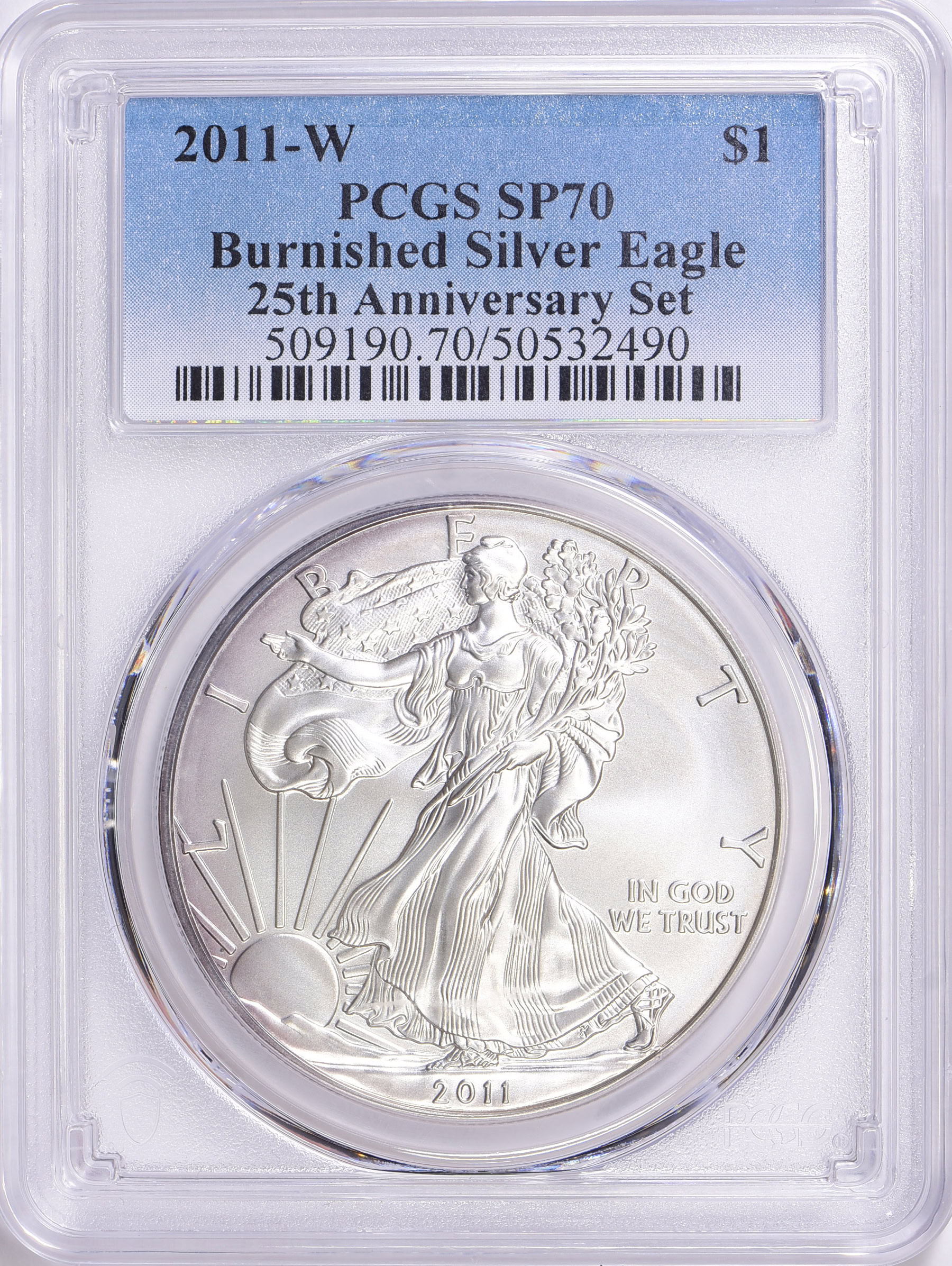 2011-W $1 Silver Eagle Burnished 25th Anniversary PCGS SP-70 (Toned) (Item 1705243 ...