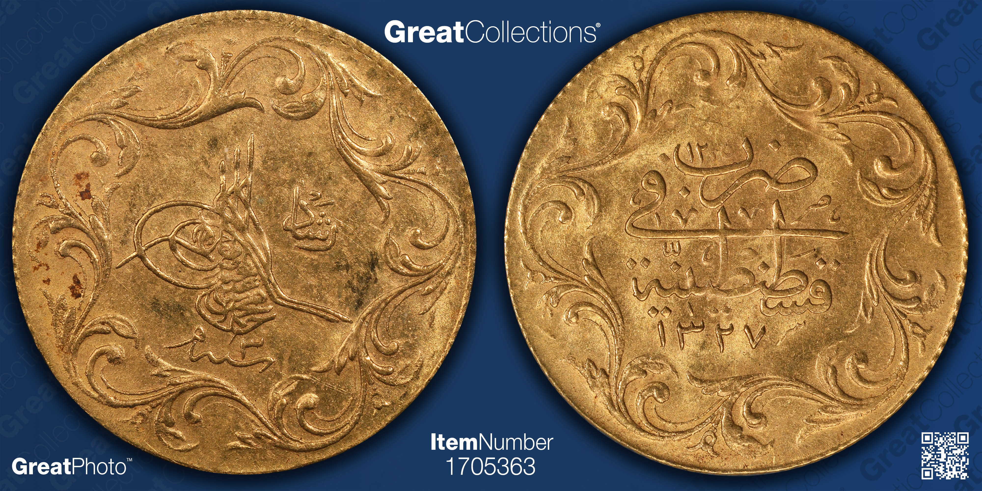 Turkey AH 1327 Year 3 (1911) Gold 12 1/2 Kurush KM-762 PCGS AU-58 (AGW ...