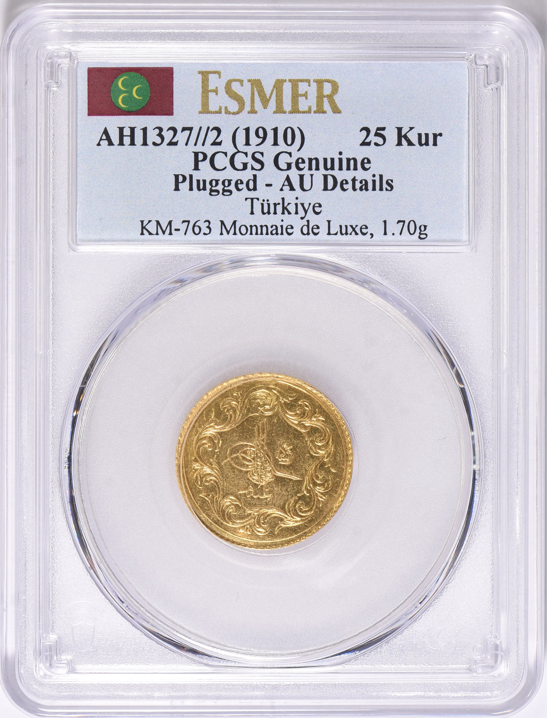 Turkey AH 1327 Year 2 (1910) Gold 25 Kurush Monnaie de Luxe KM-763 PCGS ...