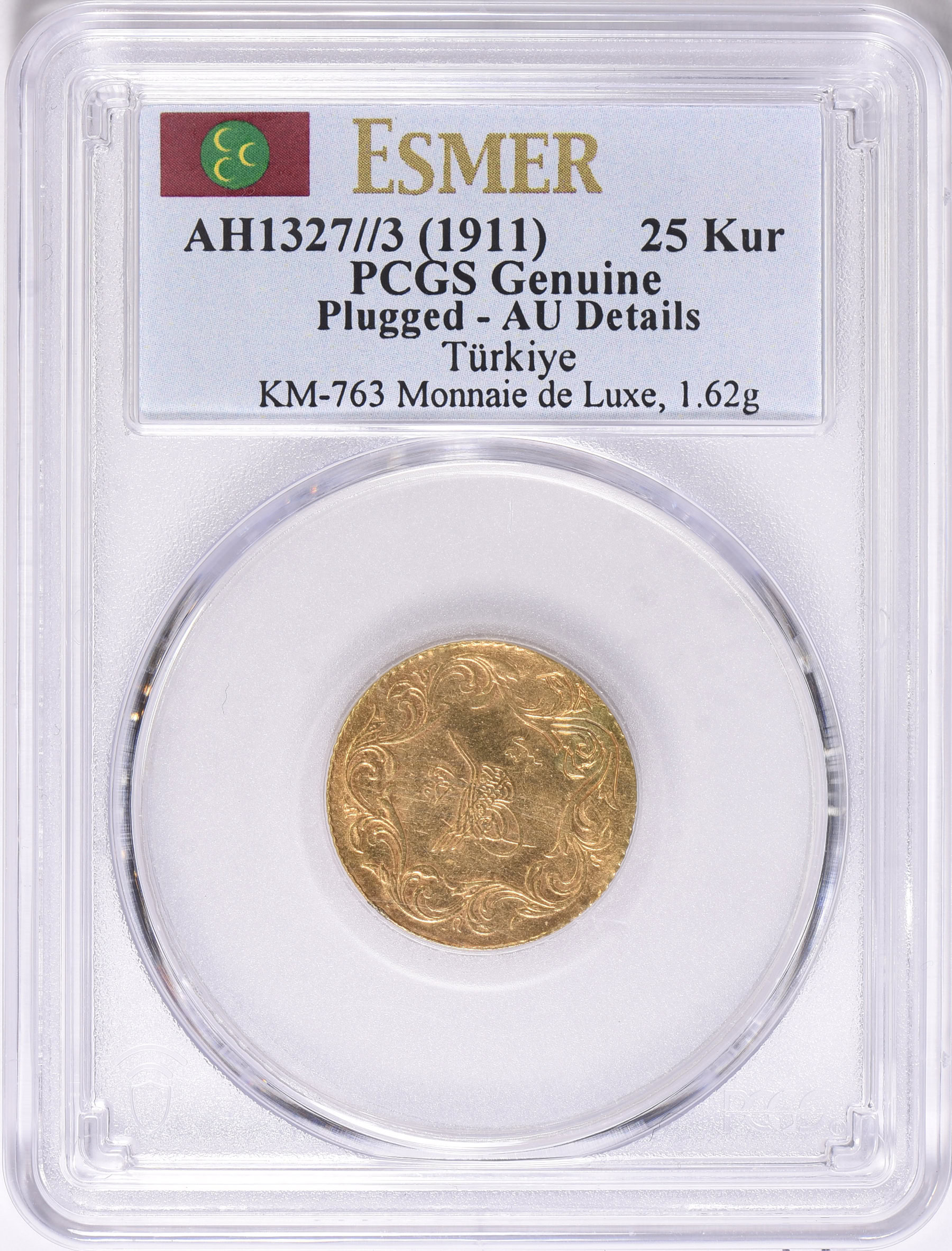 Turkey AH 1327 Year 3 (1911) Gold 25 Kurush Monnaie de Luxe KM-763 PCGS ...