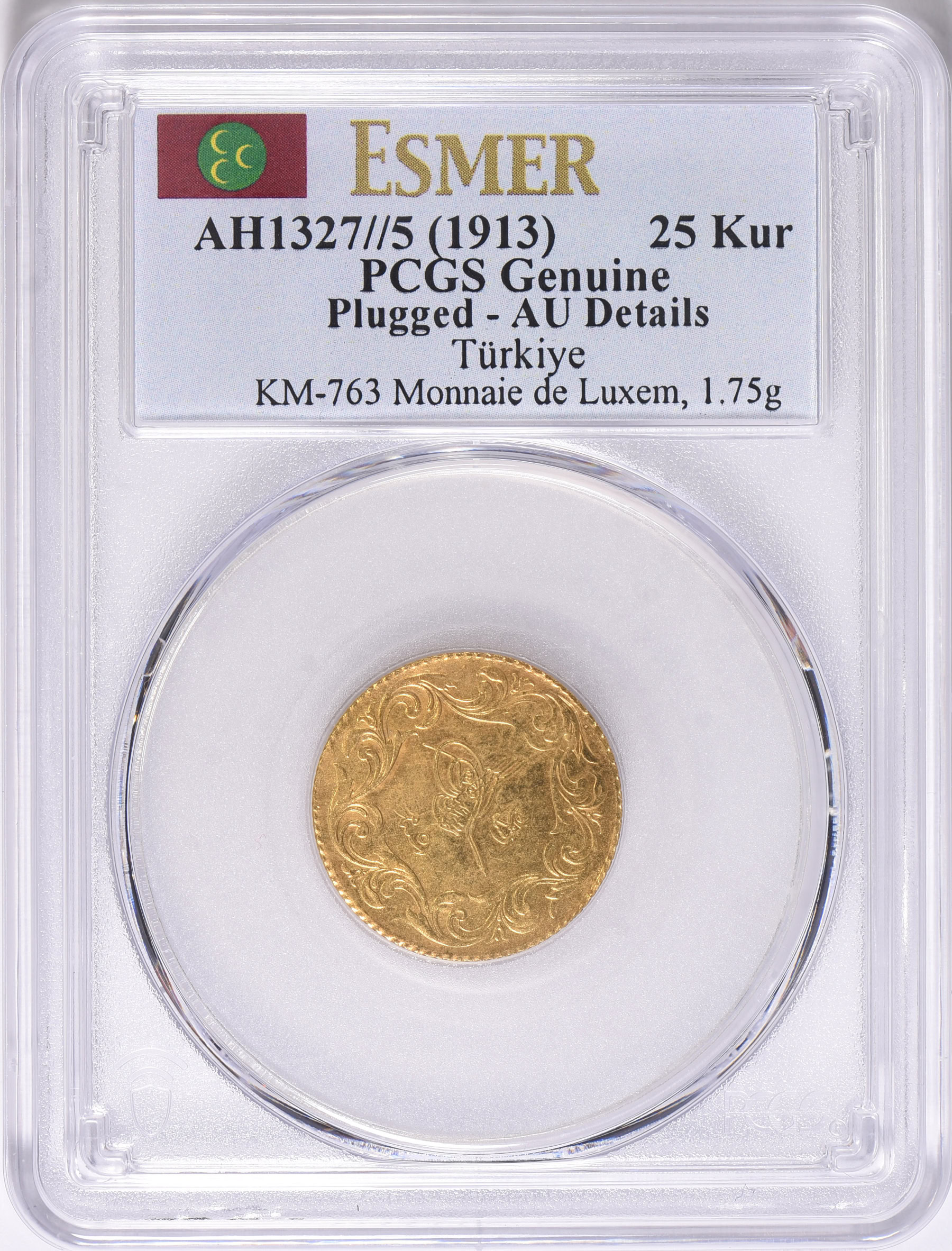 Turkey AH 1327 Year 5 (1913) Gold 25 Kurush Monnaie de Luxe KM-763 PCGS ...