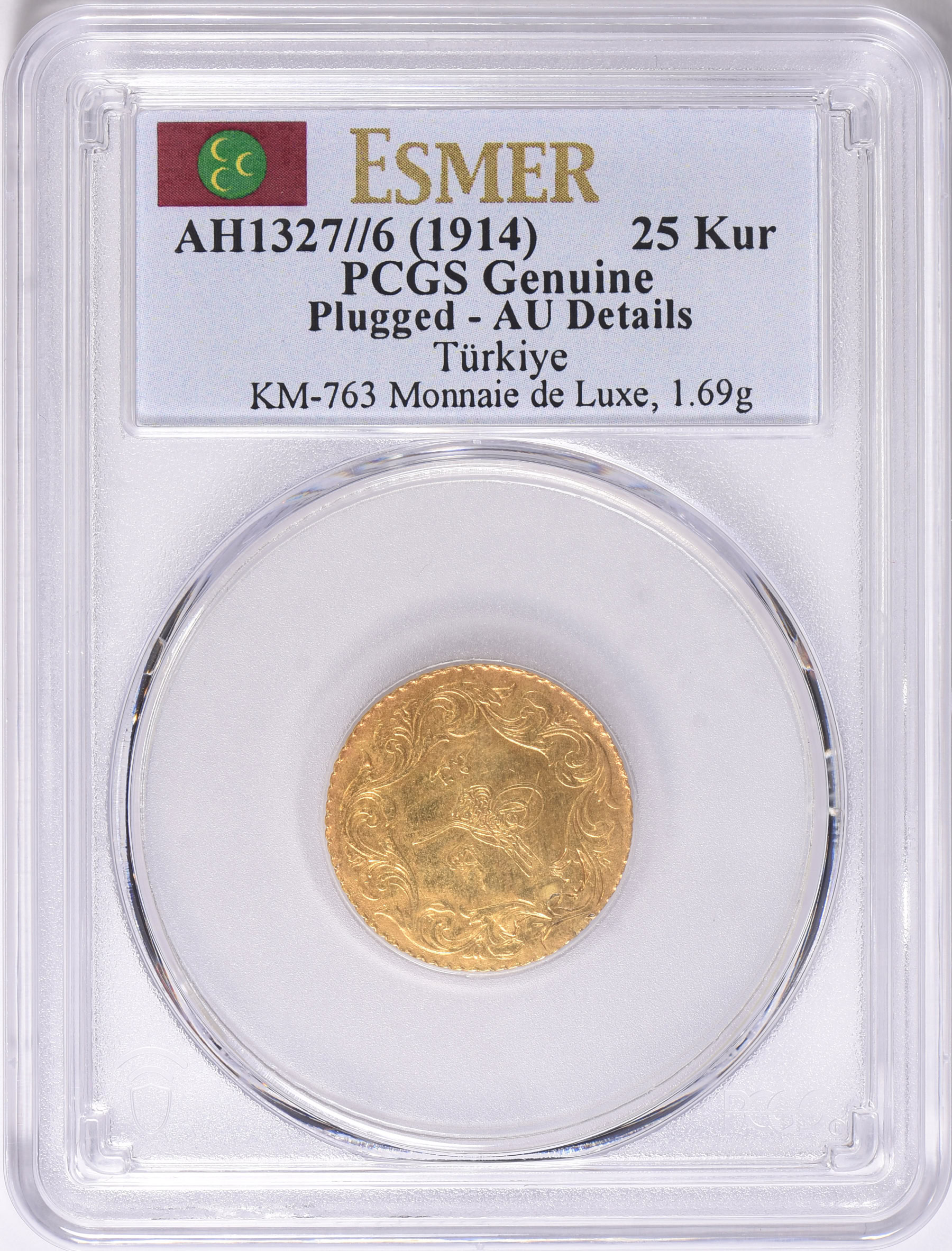 Turkey AH 1327 Year 6 (1914) Gold 25 Kurush Monnaie de Luxe KM-763 PCGS ...