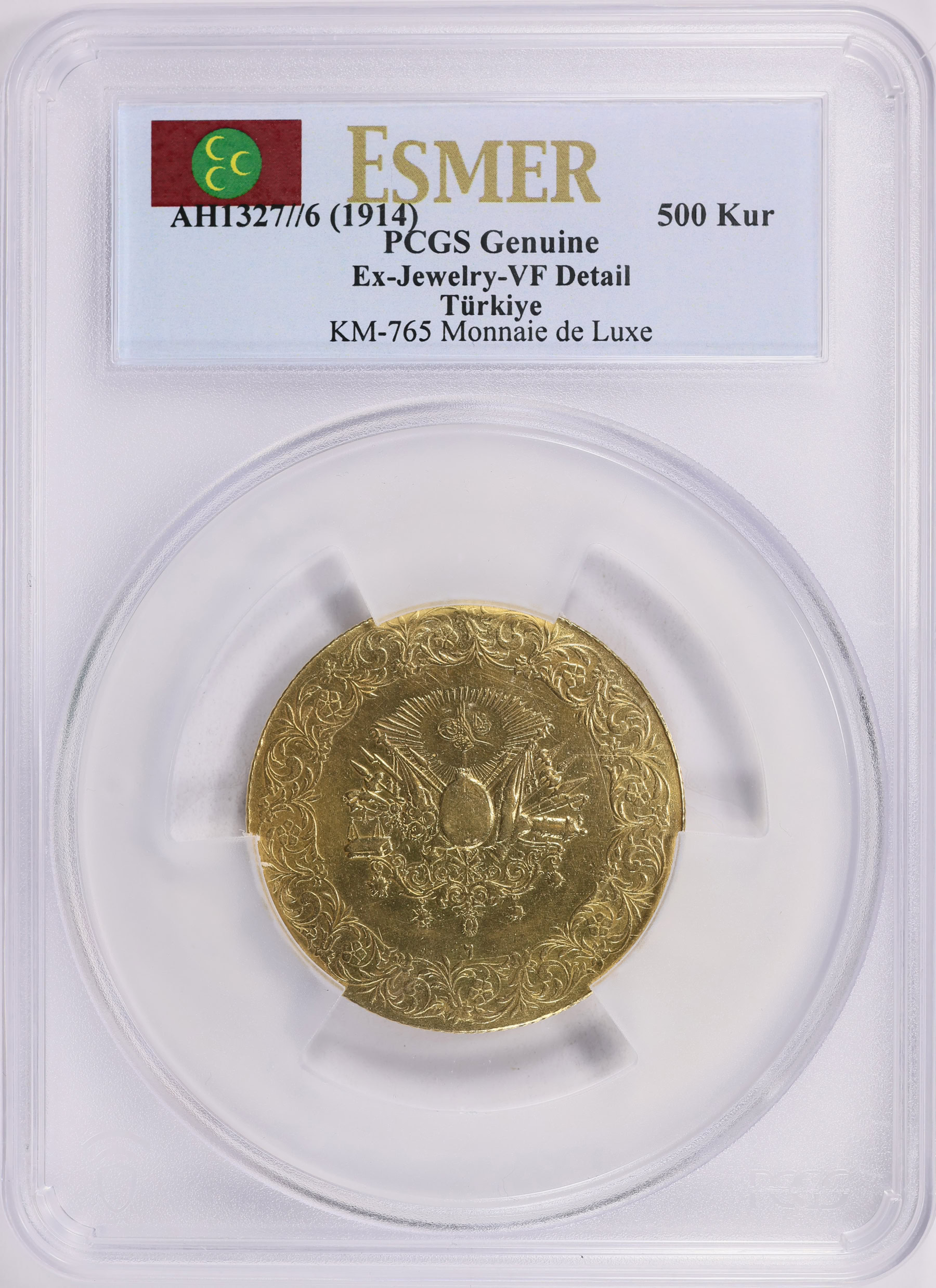 Turkey AH 1327 Year 6 (1914) Gold 500 Kurush Monnaie de Luxe KM-765 ...