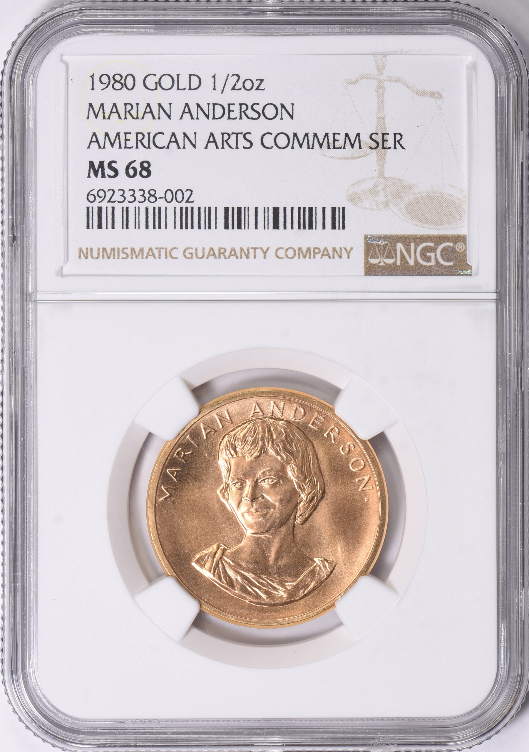 1980 Gold 1/2oz. American Arts Commemorative Series Marian Anderson U.S ...