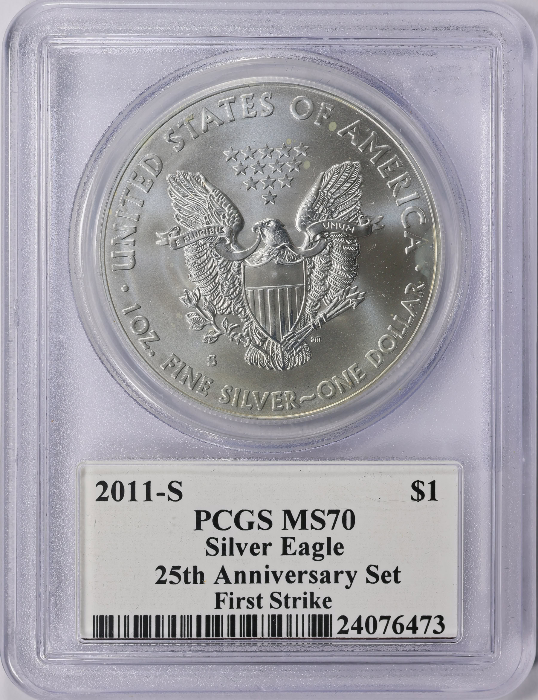 2011-S $1 Silver Eagle 25th Anniversary First Strike PCGS MS-70 (Mercanti Signed Label) (Item ...