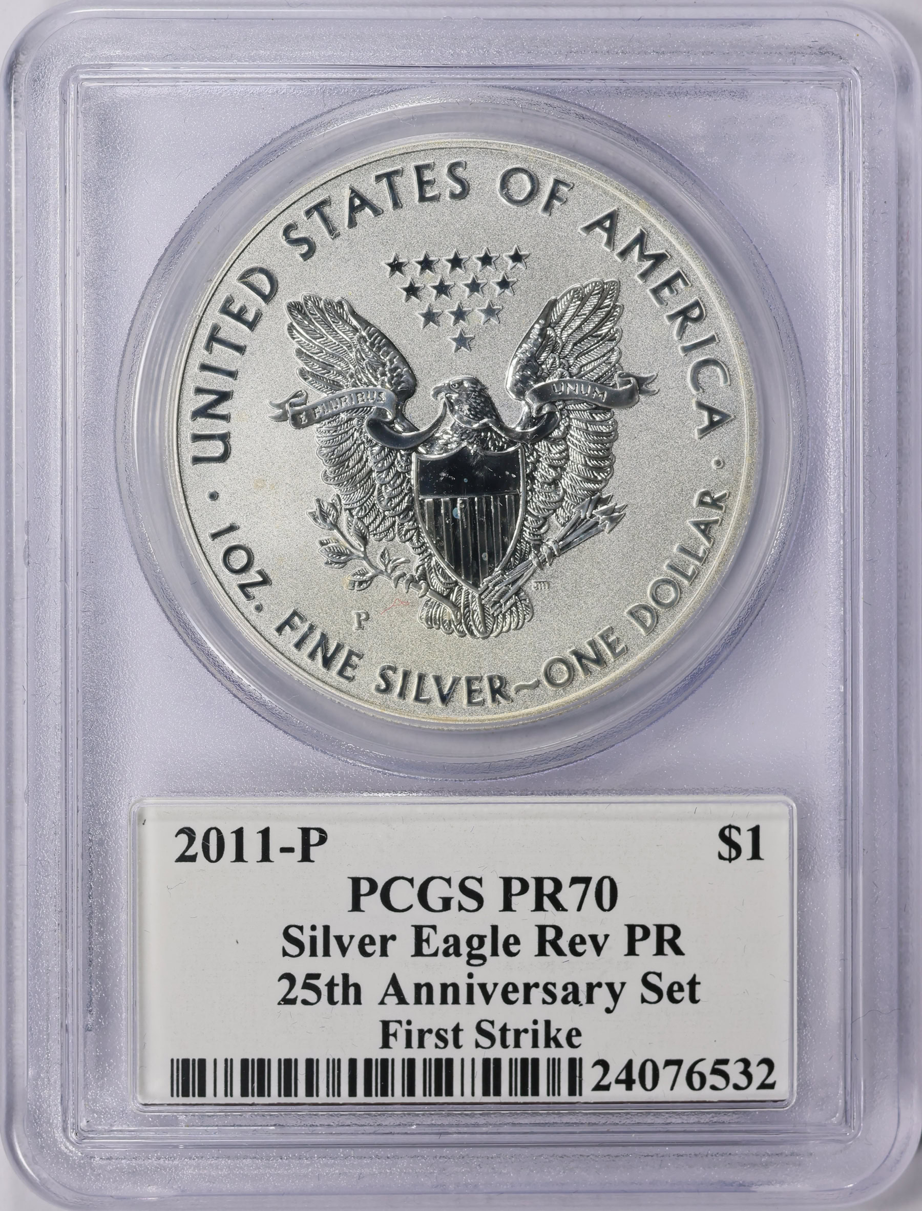 2011-P $1 Silver Eagle Reverse Proof 25th Anniversary First Strike PCGS Proof-70 (Mercanti ...