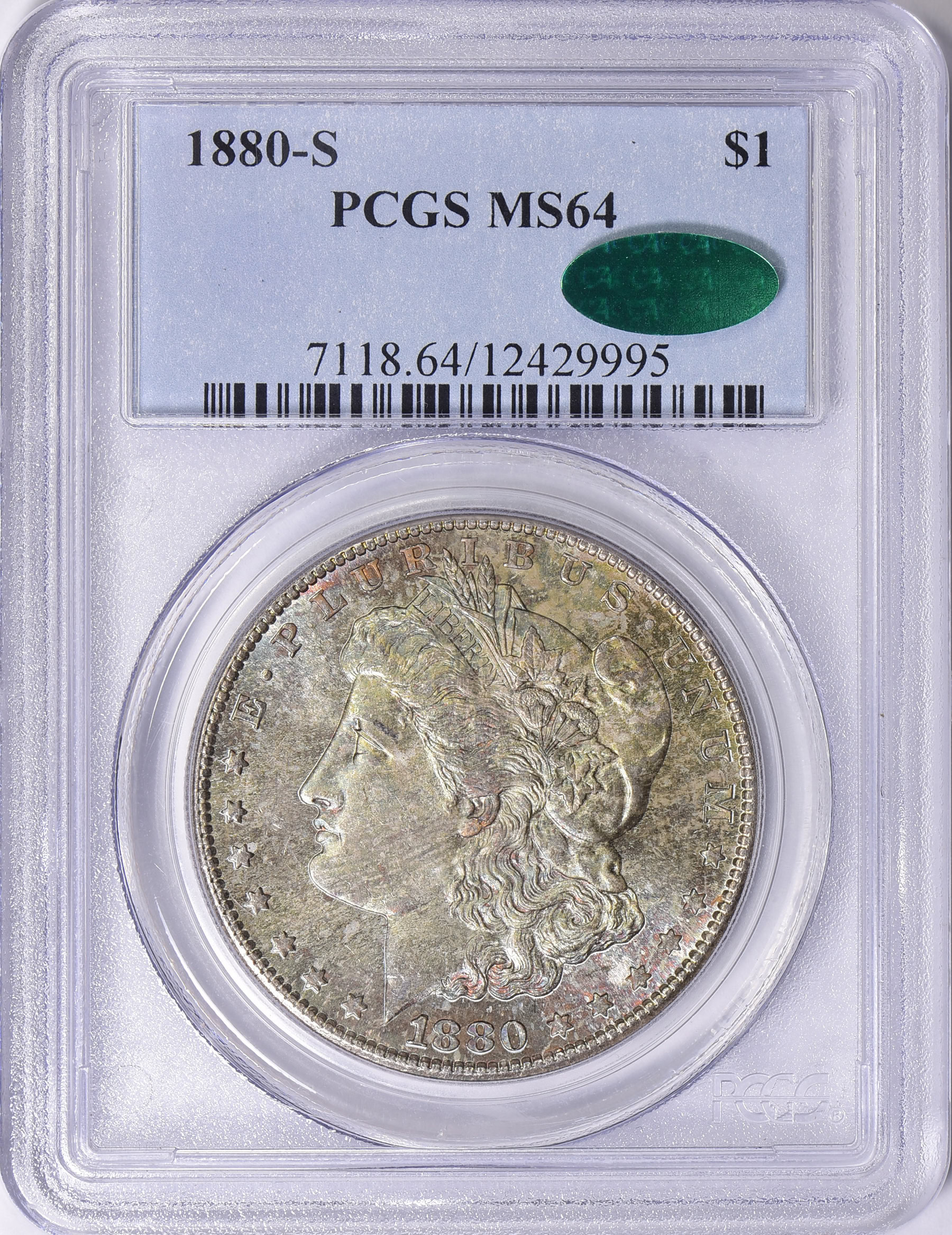 1880-S Morgan Silver Dollar PCGS MS-64 (CAC Green) (Toned) (Item 1705850) | GreatCollections ...