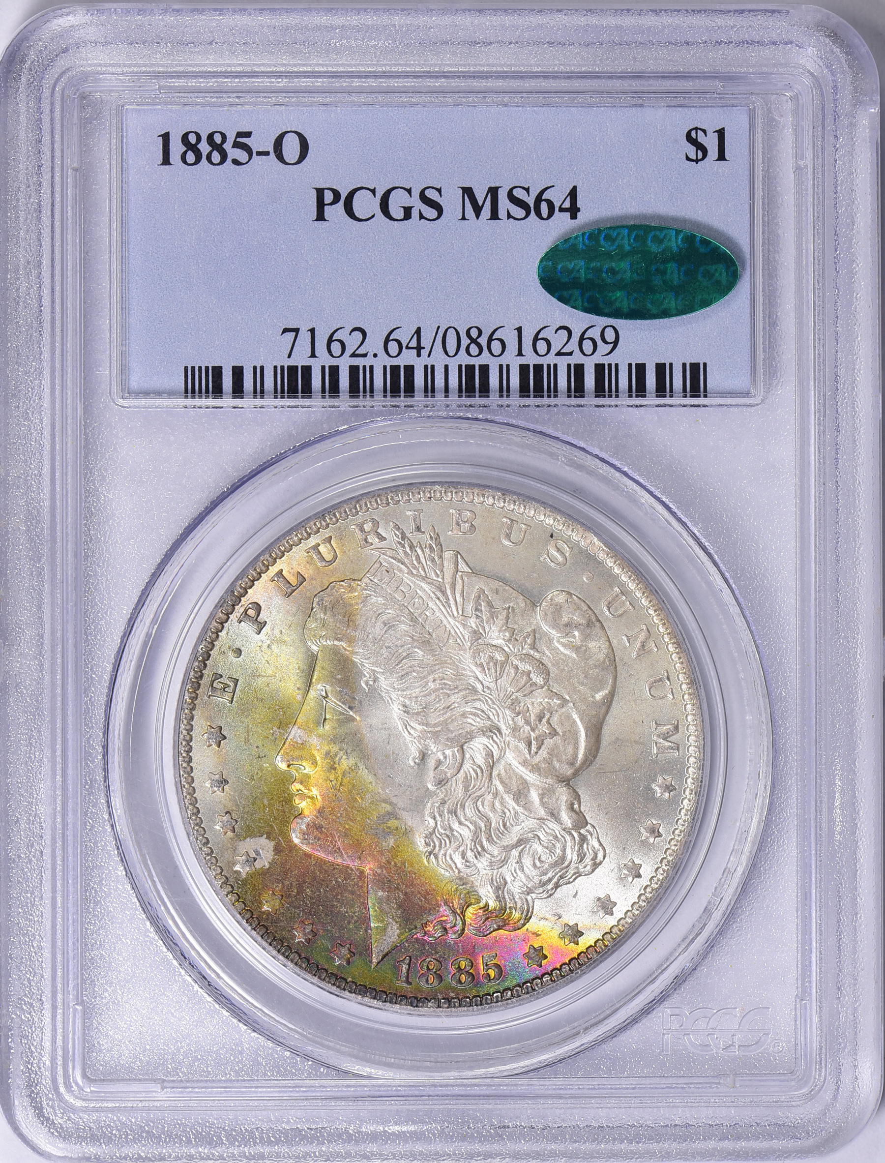 1885-O Morgan Silver Dollar PCGS MS-64 (CAC Green) (Toned) (Item 1705857) | GreatCollections ...